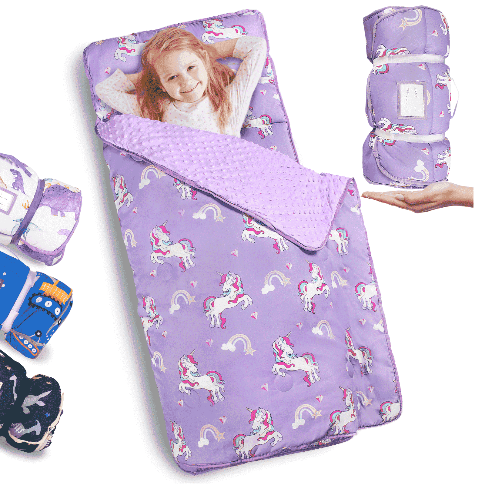 Primlect Nap Mat for Toddlers Aged 1-3, 45" x 22", Cozy Sleeping Bags with Removable Pillow, for ...