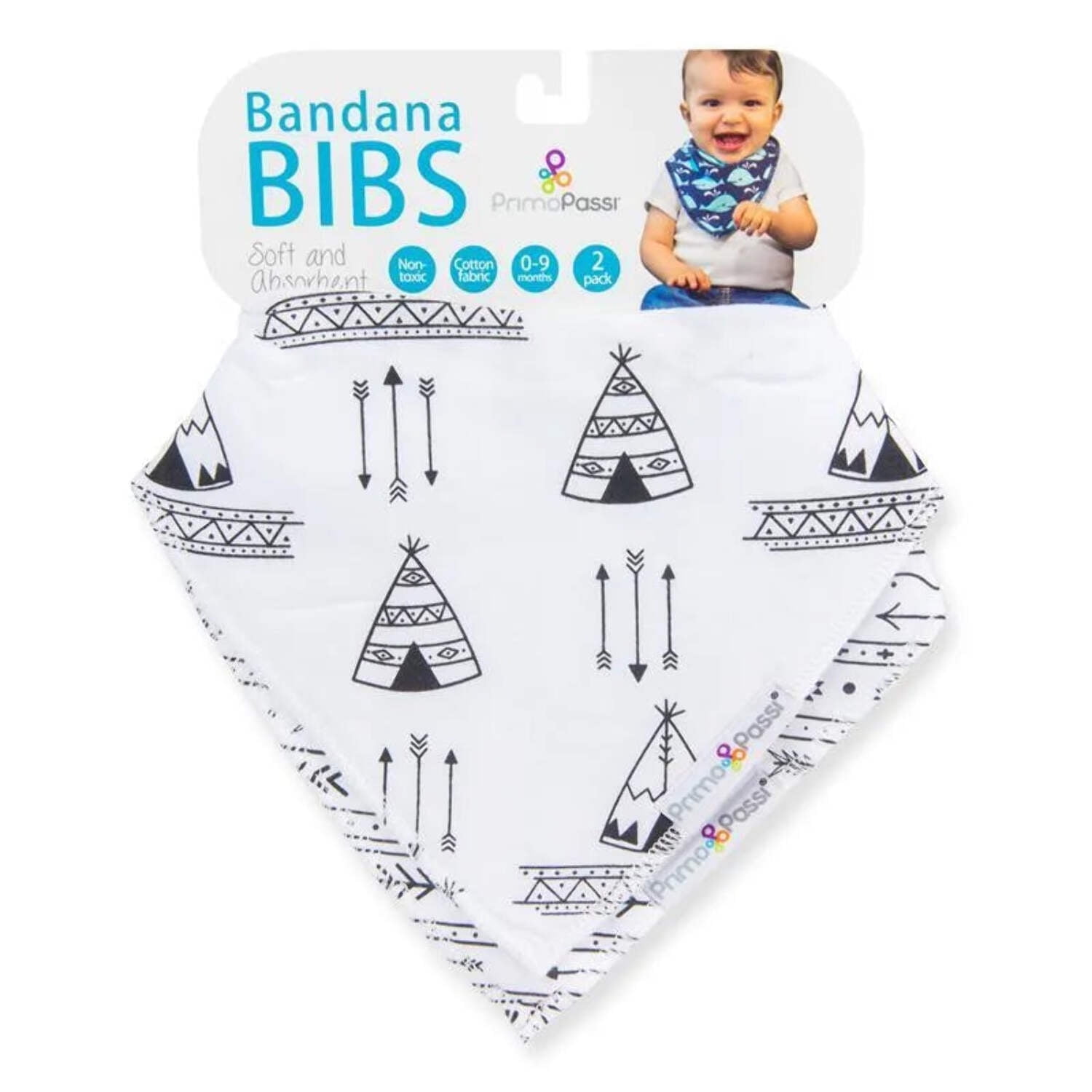 Primo Passi 2-Pack White/Black Arrows Bandana Bibs for Babies – Unisex ...