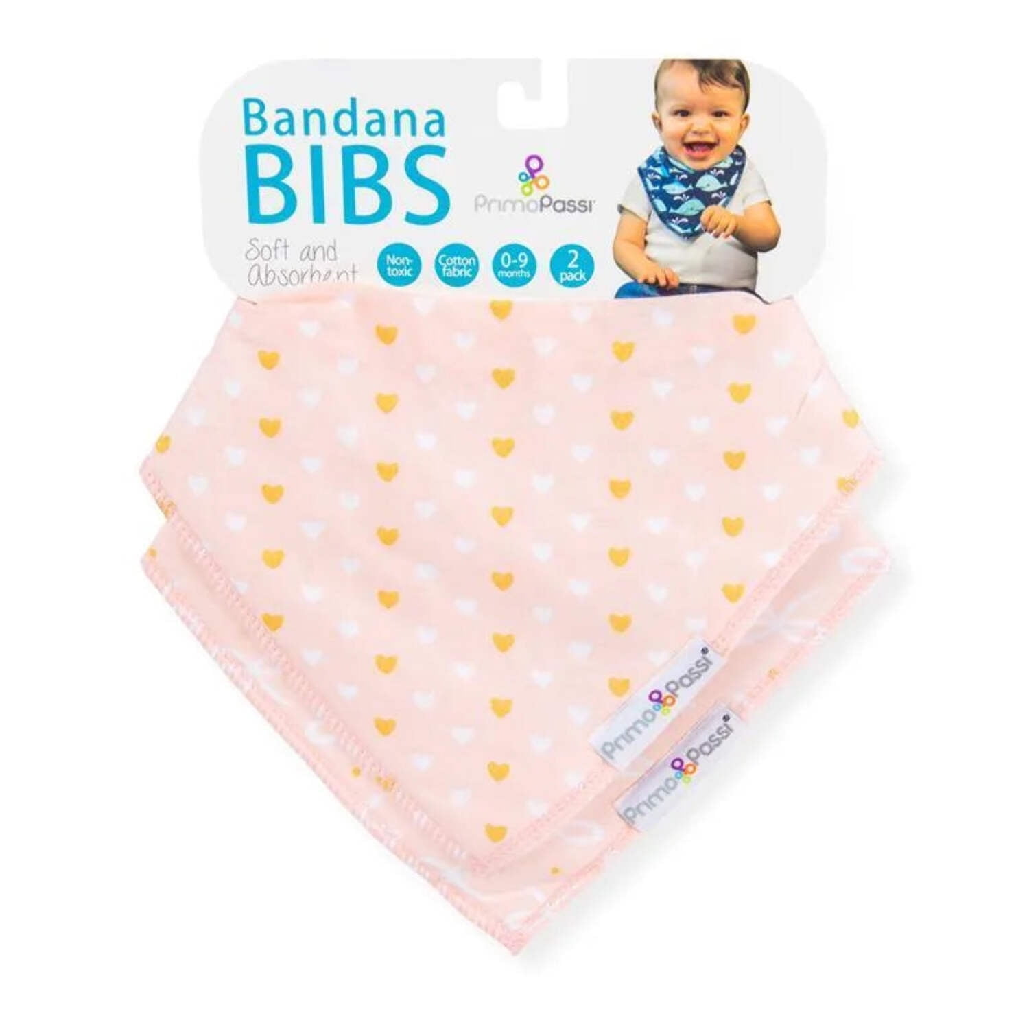 Primo Passi - 2Pk Gold Hearts/White Bows Bandana Bib - Walmart.com