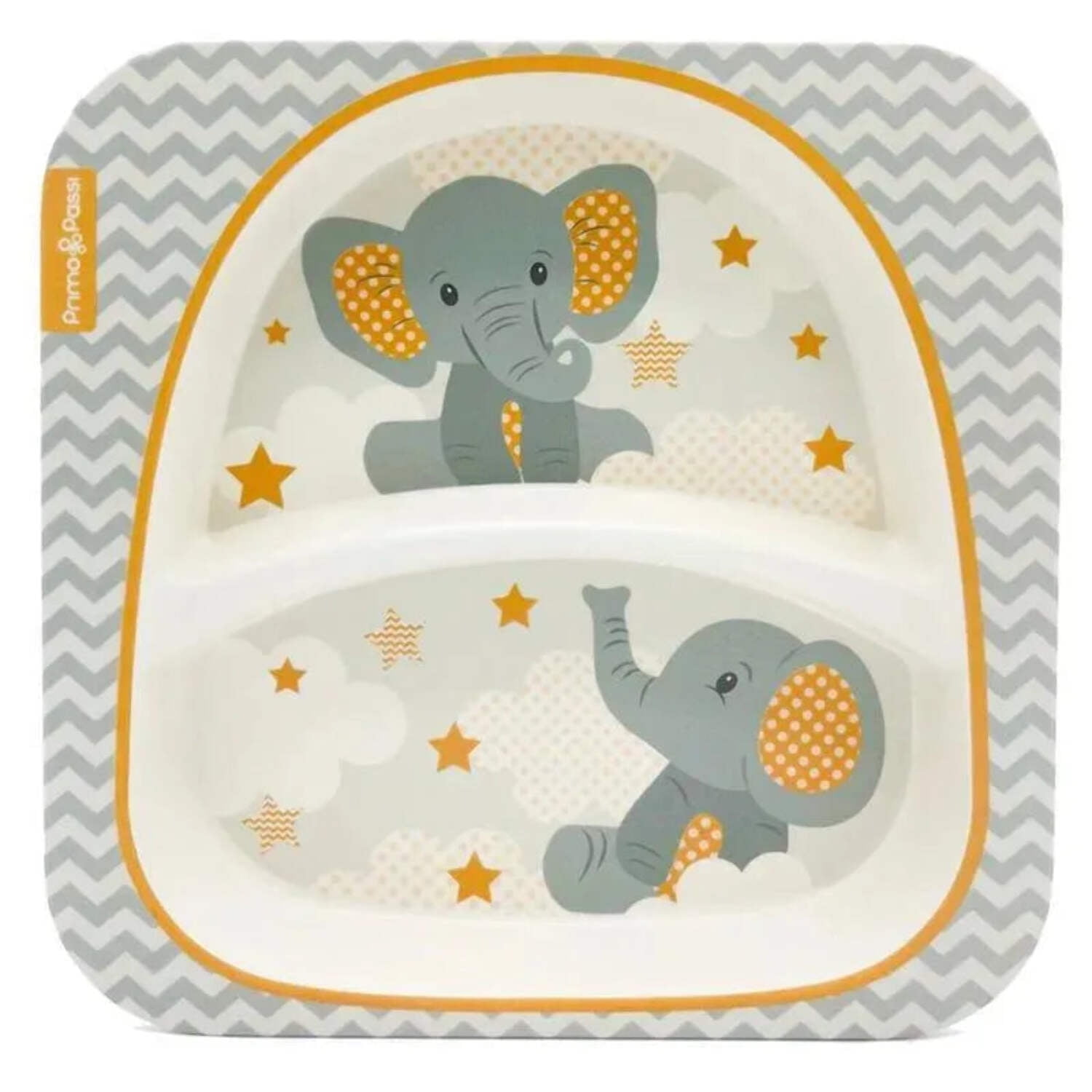 Primo Passi - Divided Square Bamboo Plate for Kids, Little Elephant ...