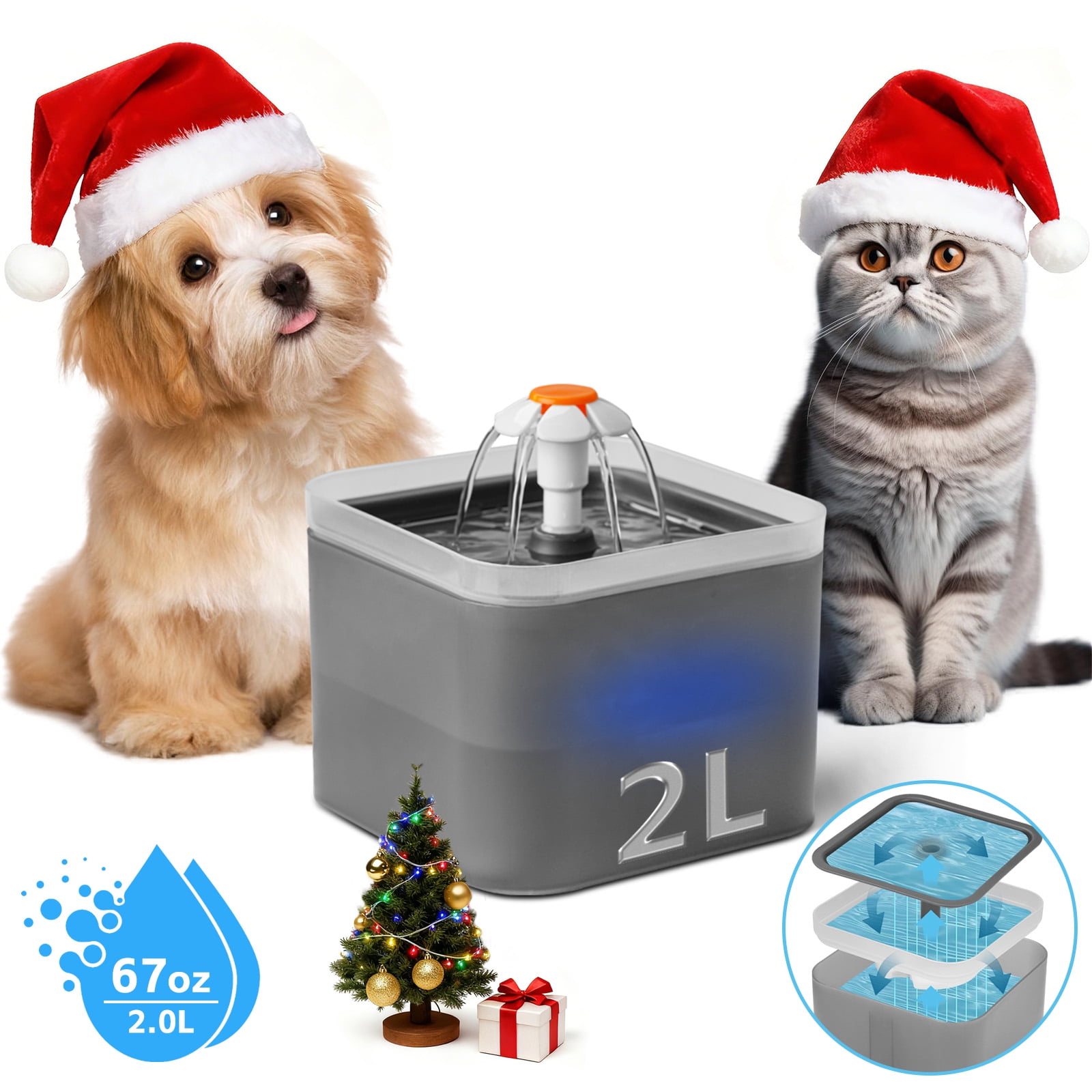 Primpet Home 2L Cat Water Fountain, Automatic Dispenser with Three ...