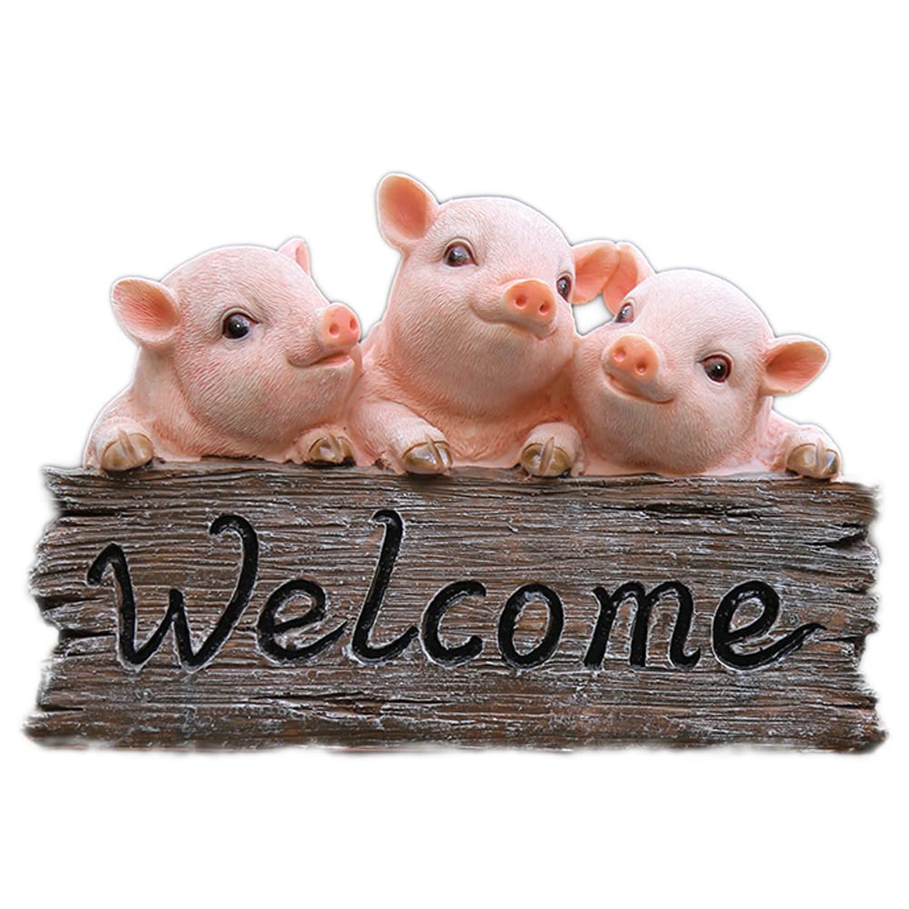 Primst Pig Welcome Sign Garden Statue Decor, Resin Welcome Sign Garden ...