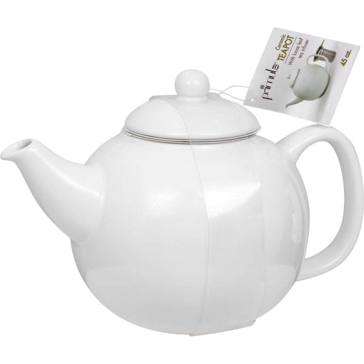 Primula PTCWH-5345-T 45 oz White Ceramic Teapot with Stainless Steel ...