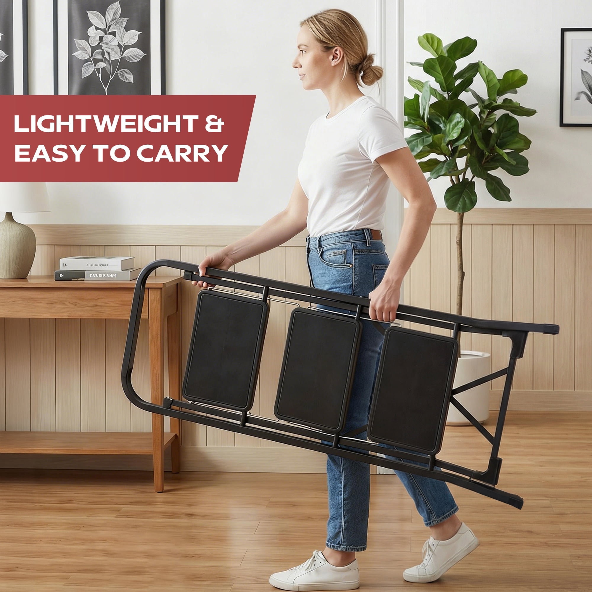 Primy 3 Step Ladder, Portable Folding Step Stool with Extra Wide Anti ...