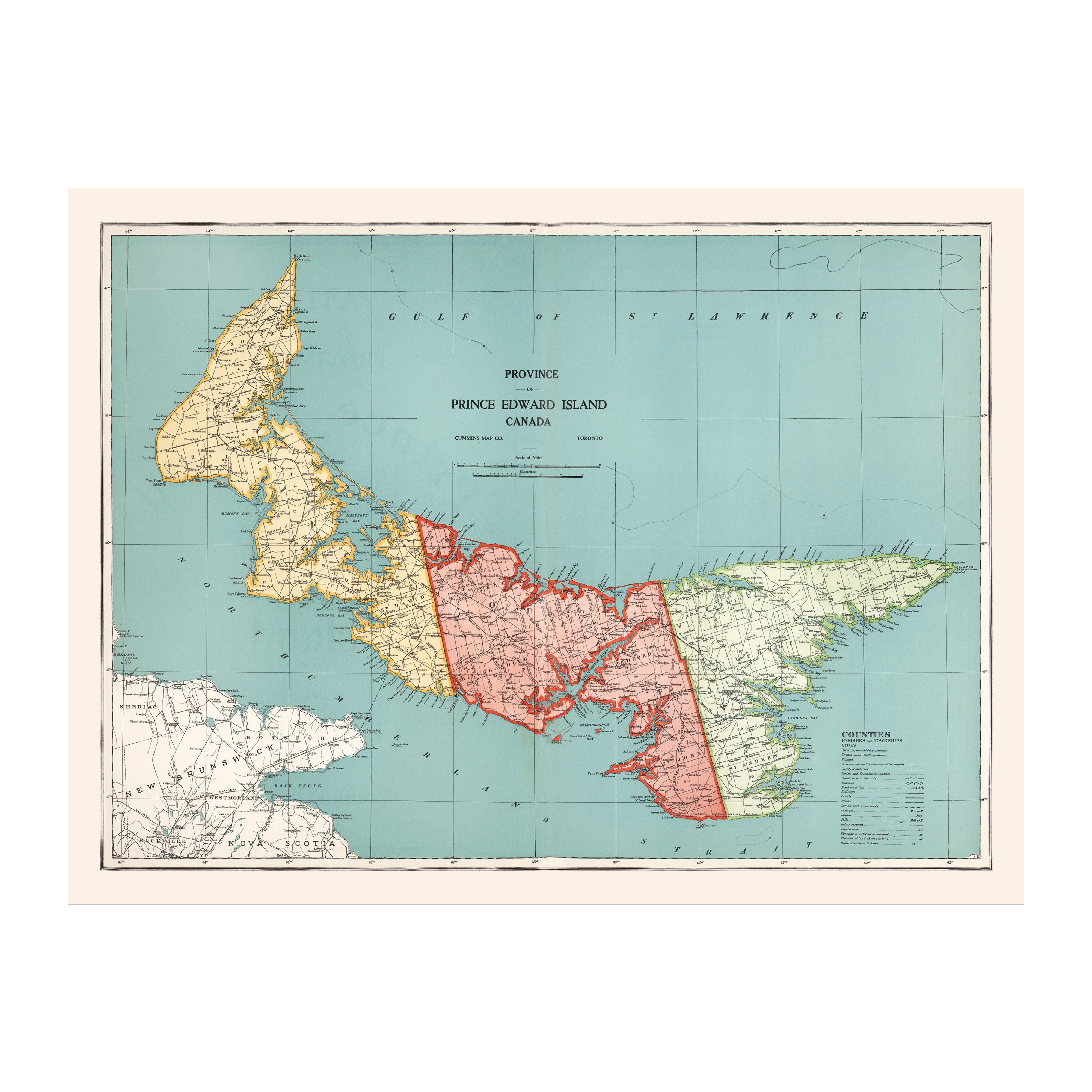 Prince Edward Island Canada Canada Art, 1925 Vintage Map of Prince Edward Island Canada Canada ...