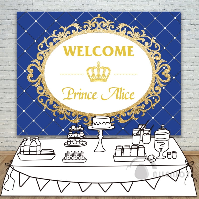Prince Party Backdrop Baby Shower Gold Glitter Birthday Crown ...