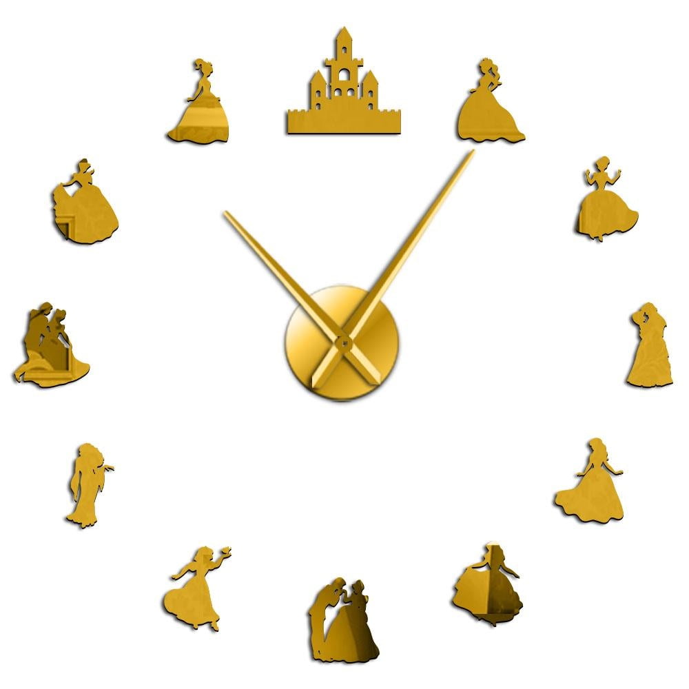 Prince & Princess Silhouettes Frameless Wall Clock Stickers, DIY Modern ...