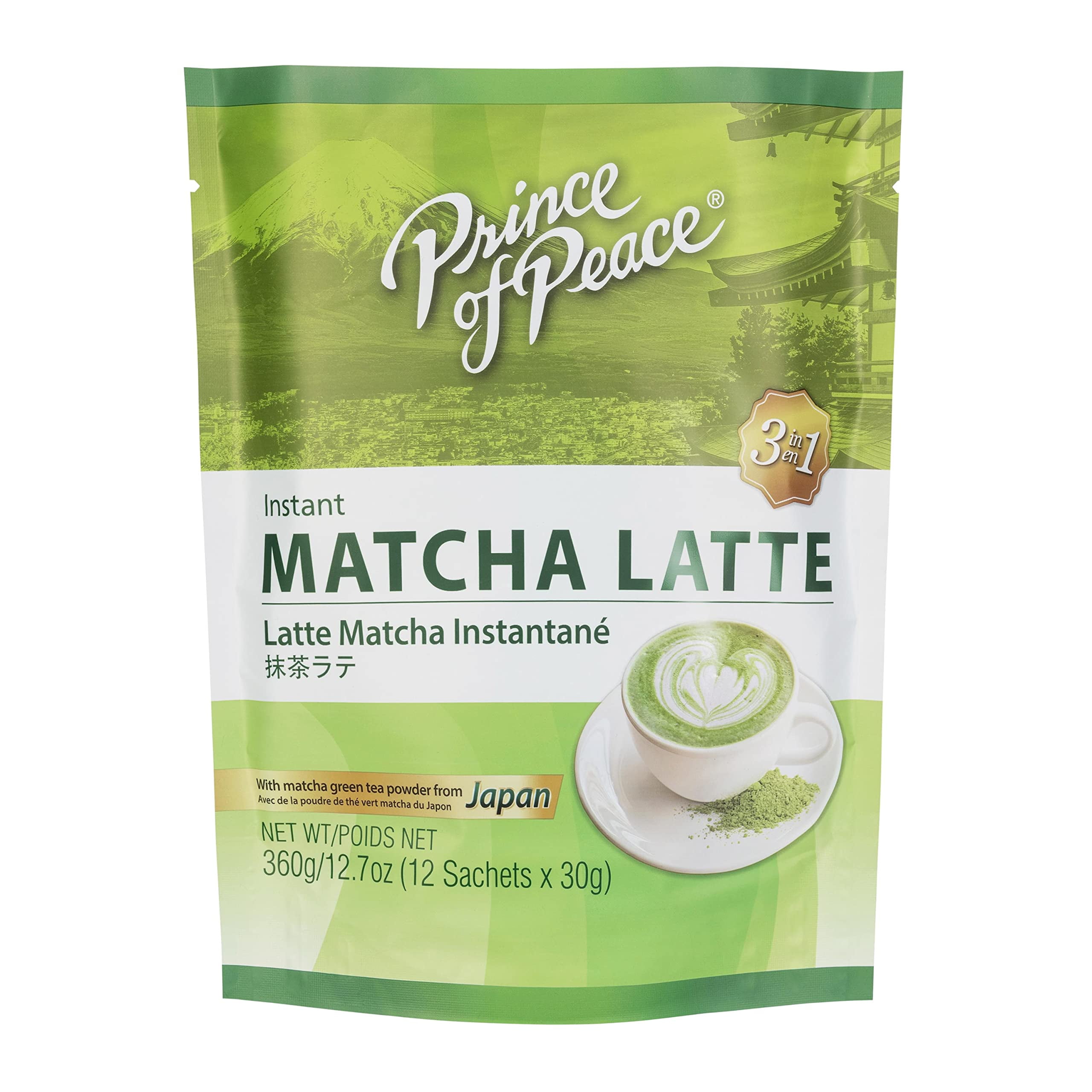 Prince of Peace Instant Matcha Latte, 3-in-1, 12 Sachets, Hot or Iced ...
