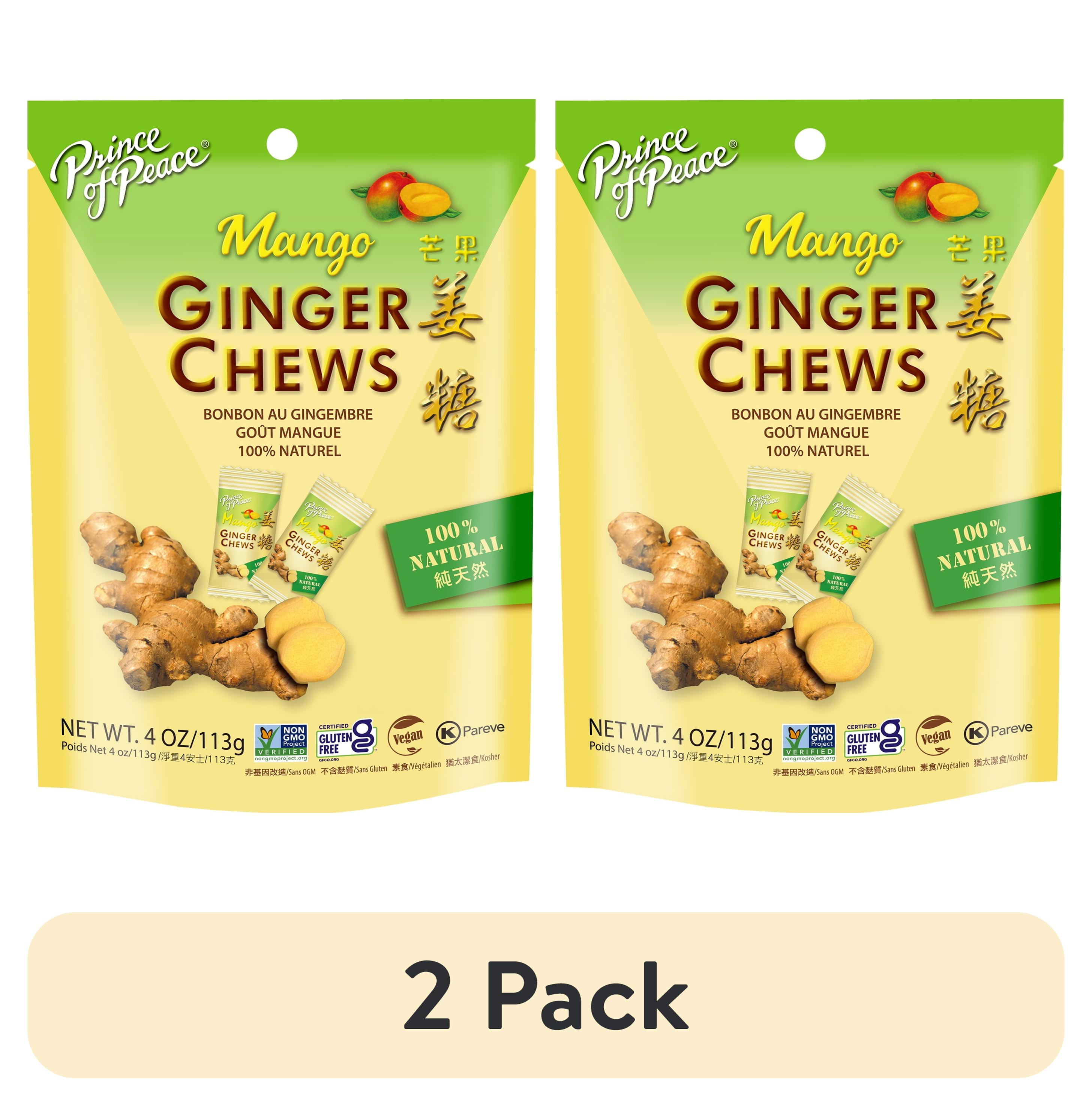 (2 pack) Prince of Peace Ginger Chews, Mango Flavor, 4 oz Bag, Nausea ...