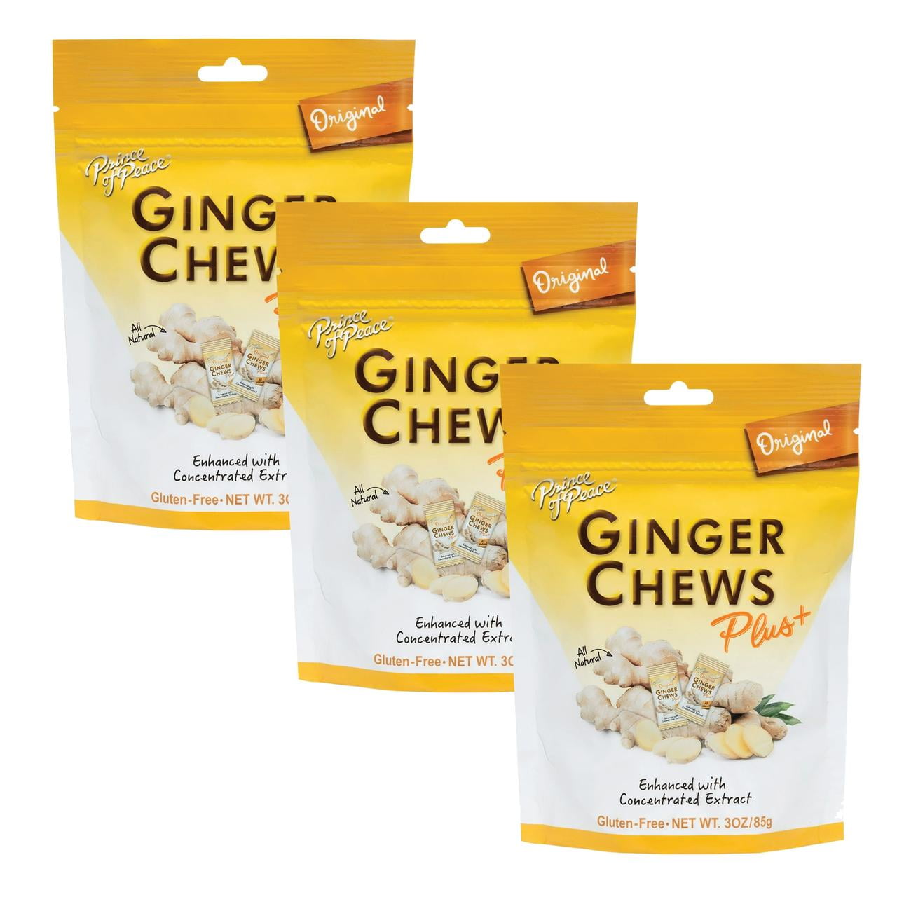 Prince of Peace Ginger Chews Plus, Original, 3 oz Bag, Pack of 3 ...