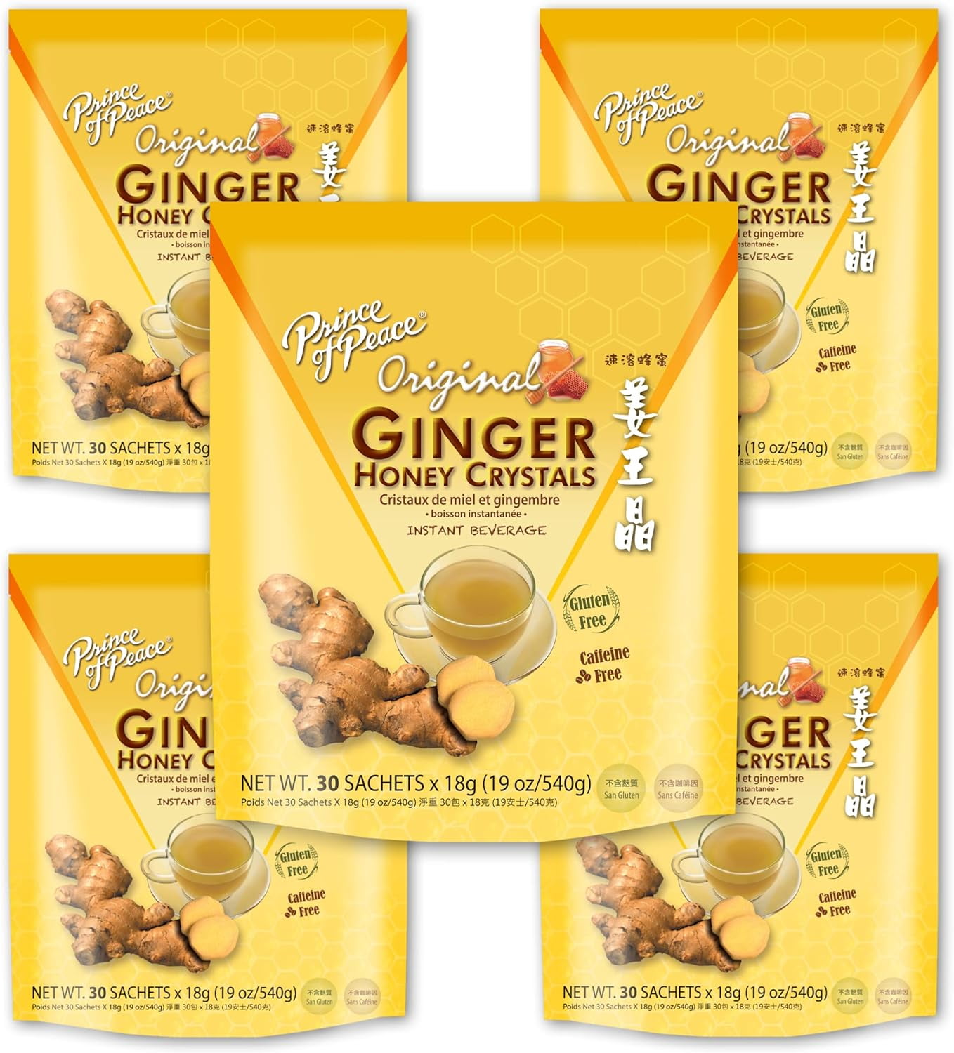 Prince of Peace Instant Ginger Honey Crystals, 5 Packs of 30 Sachets ...