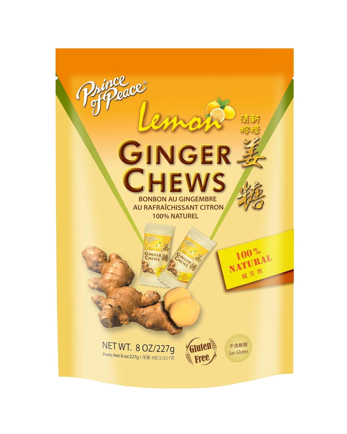 Prince of Peace Lemon Ginger Chews, 8 oz, Chewy Ginger Candy with Sweet ...