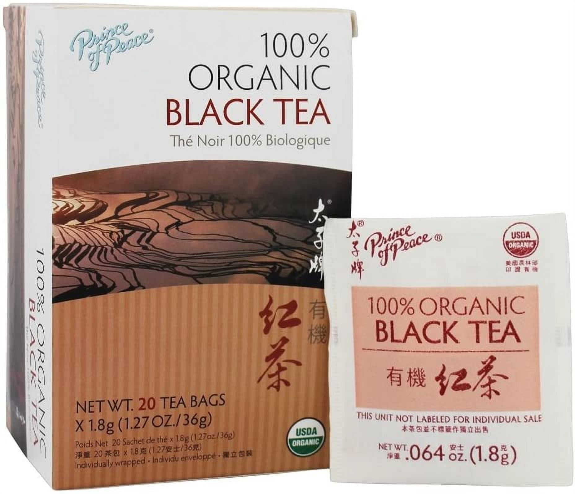 Prince of Peace Organic Black Tea, 20 Bags – Lower Caffeine, Rich ...