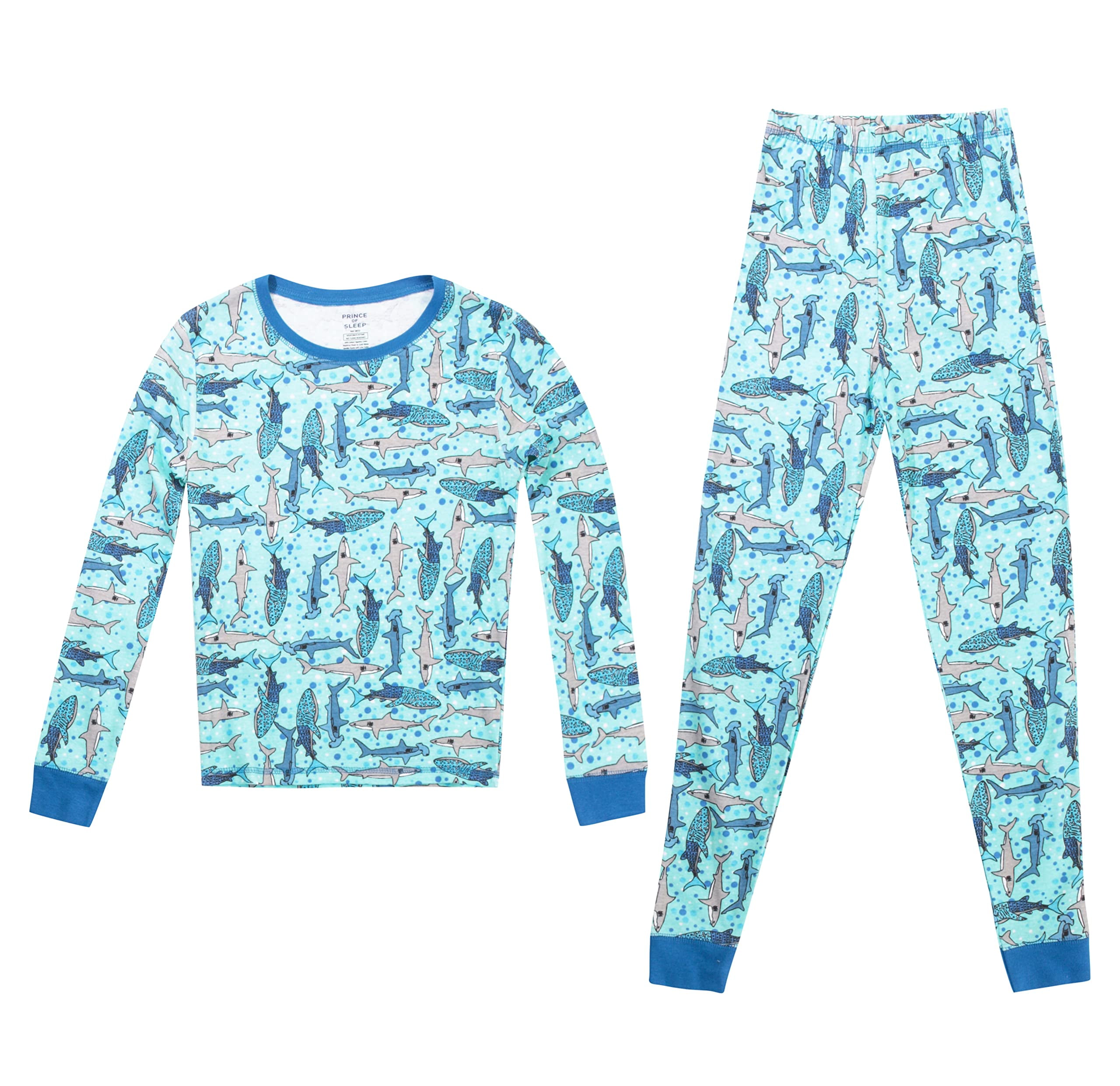 Prince of Sleep Boys Cotton Pajamas Sets 5-6 Years Blue - Sharks ...