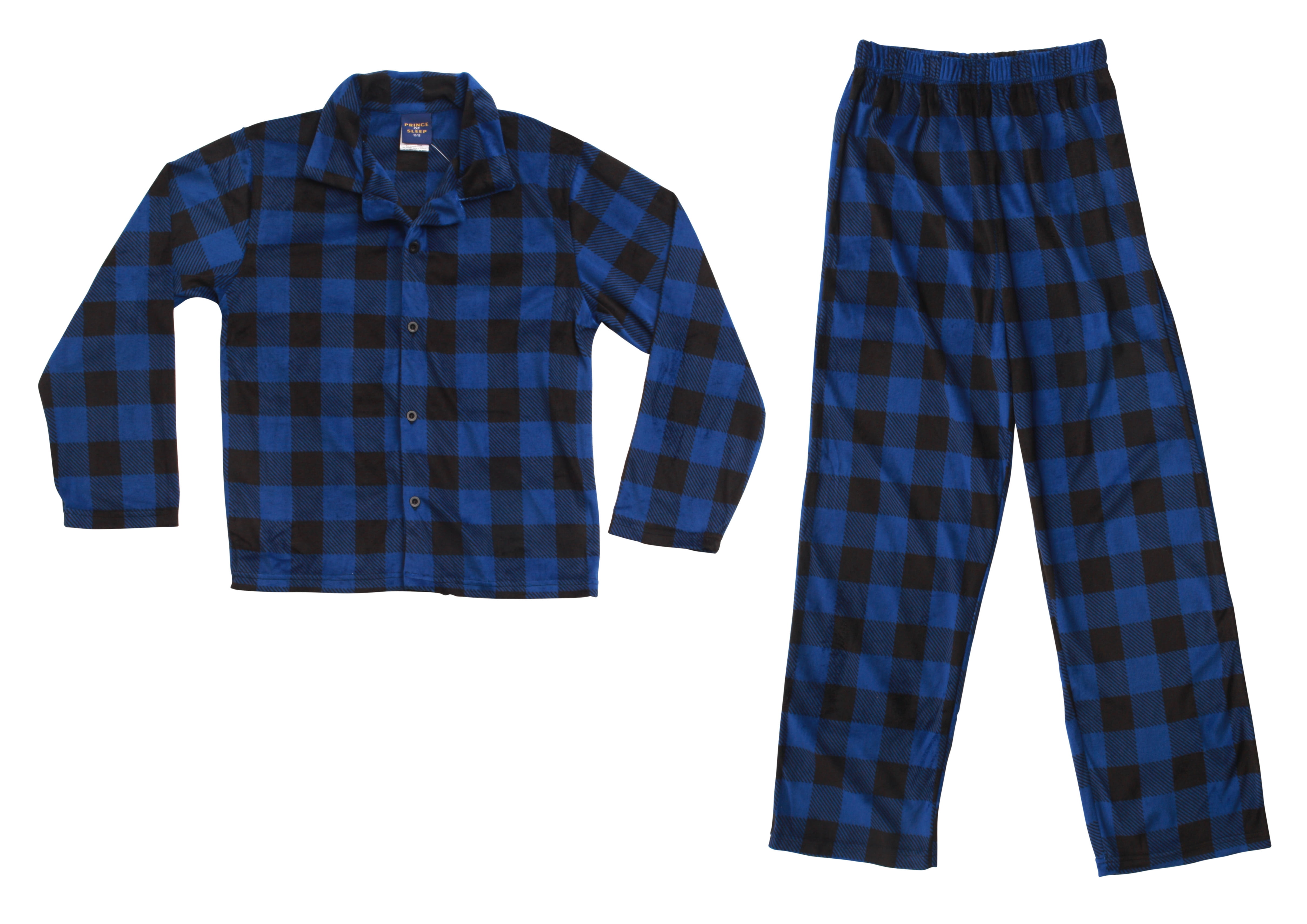 Prince of Sleep Boys Velour Pajama Coat Sets (Blue Buffalo Plaid, 14-16 ...