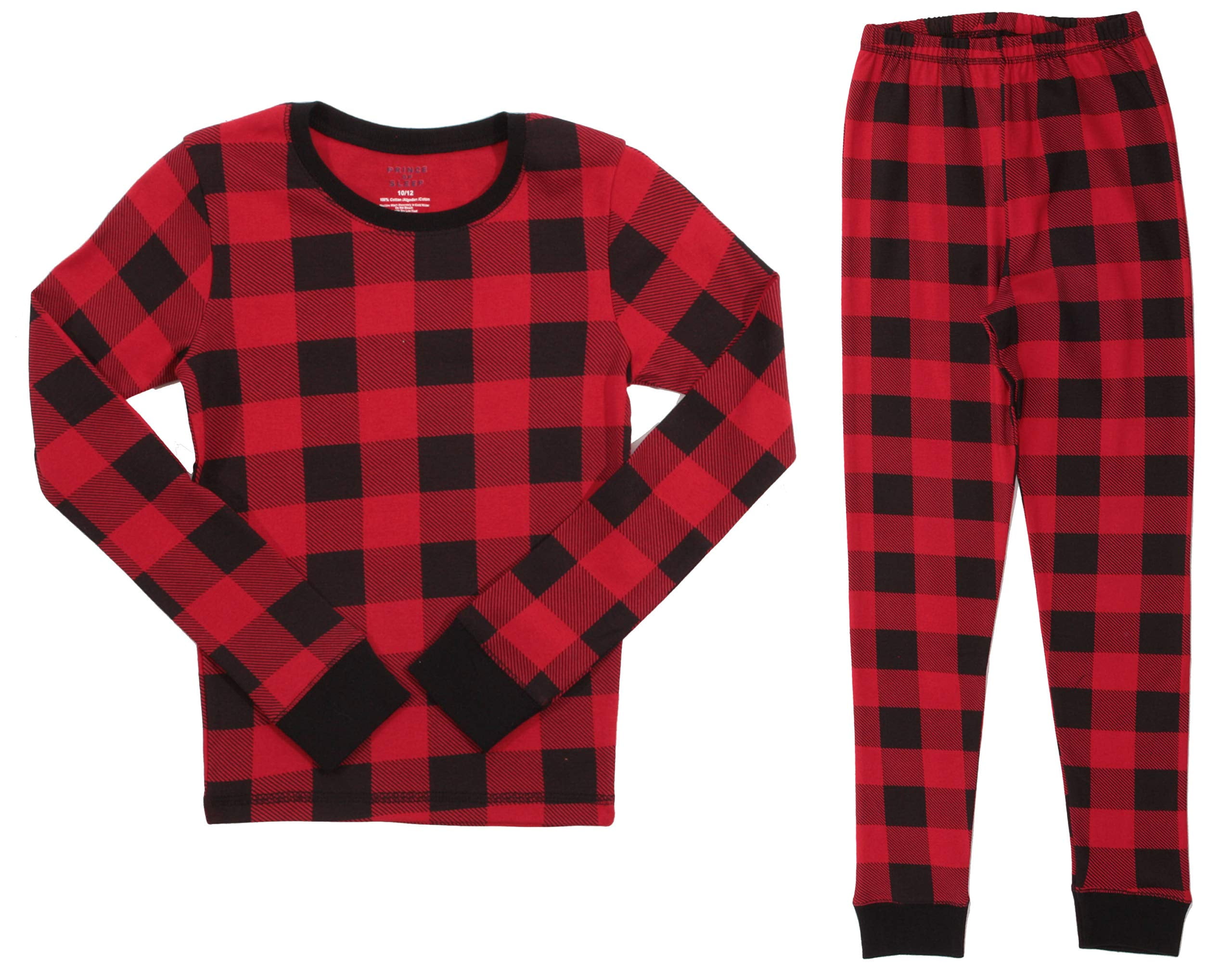 Prince of Sleep Boys' Cotton Pajama Set, Youth Jammies, Buffalo Plaid ...