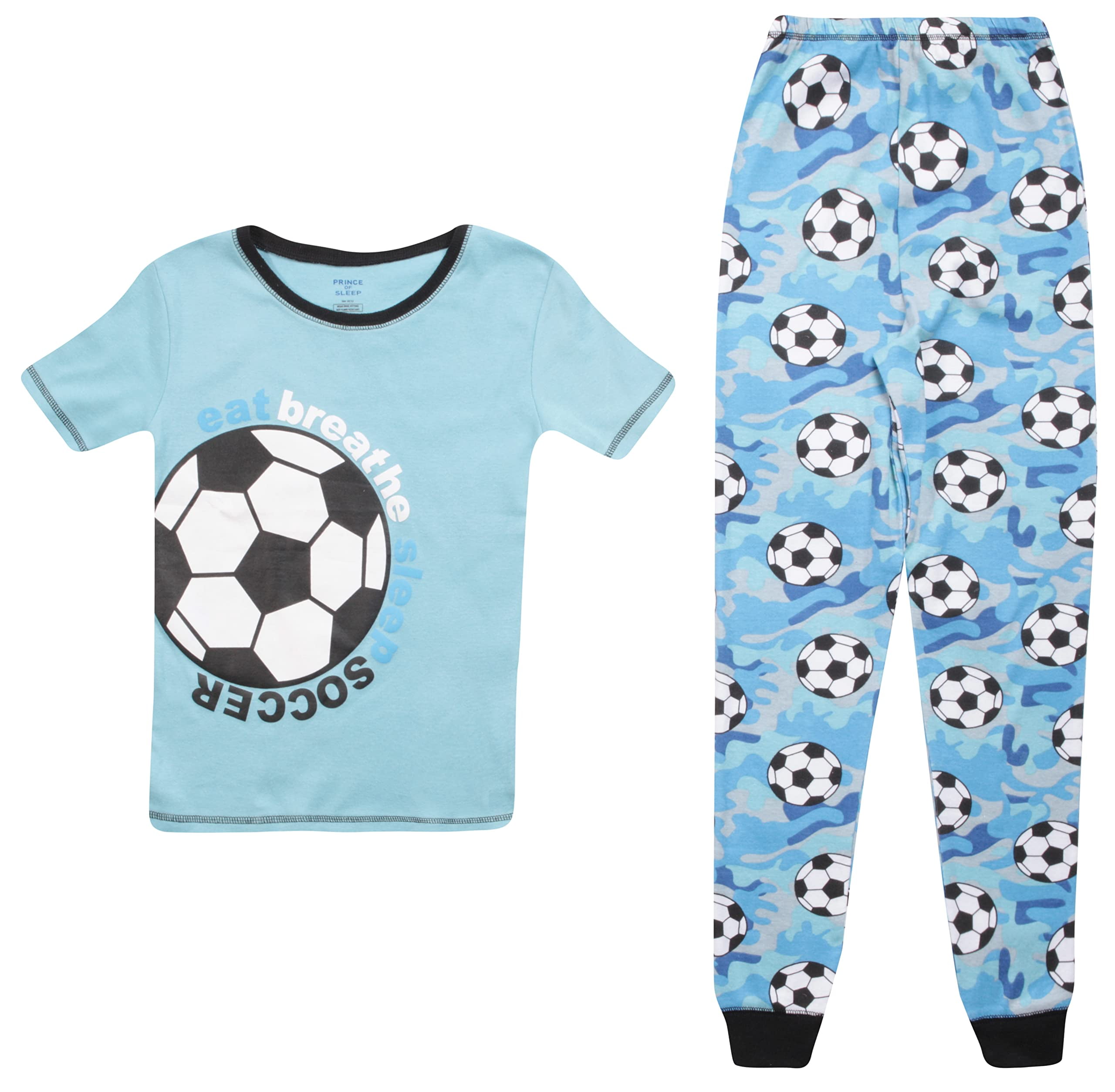 Prince of Sleep Youth Cotton Pajama Sets for Boys, Blue Soccer Camo, 5 ...