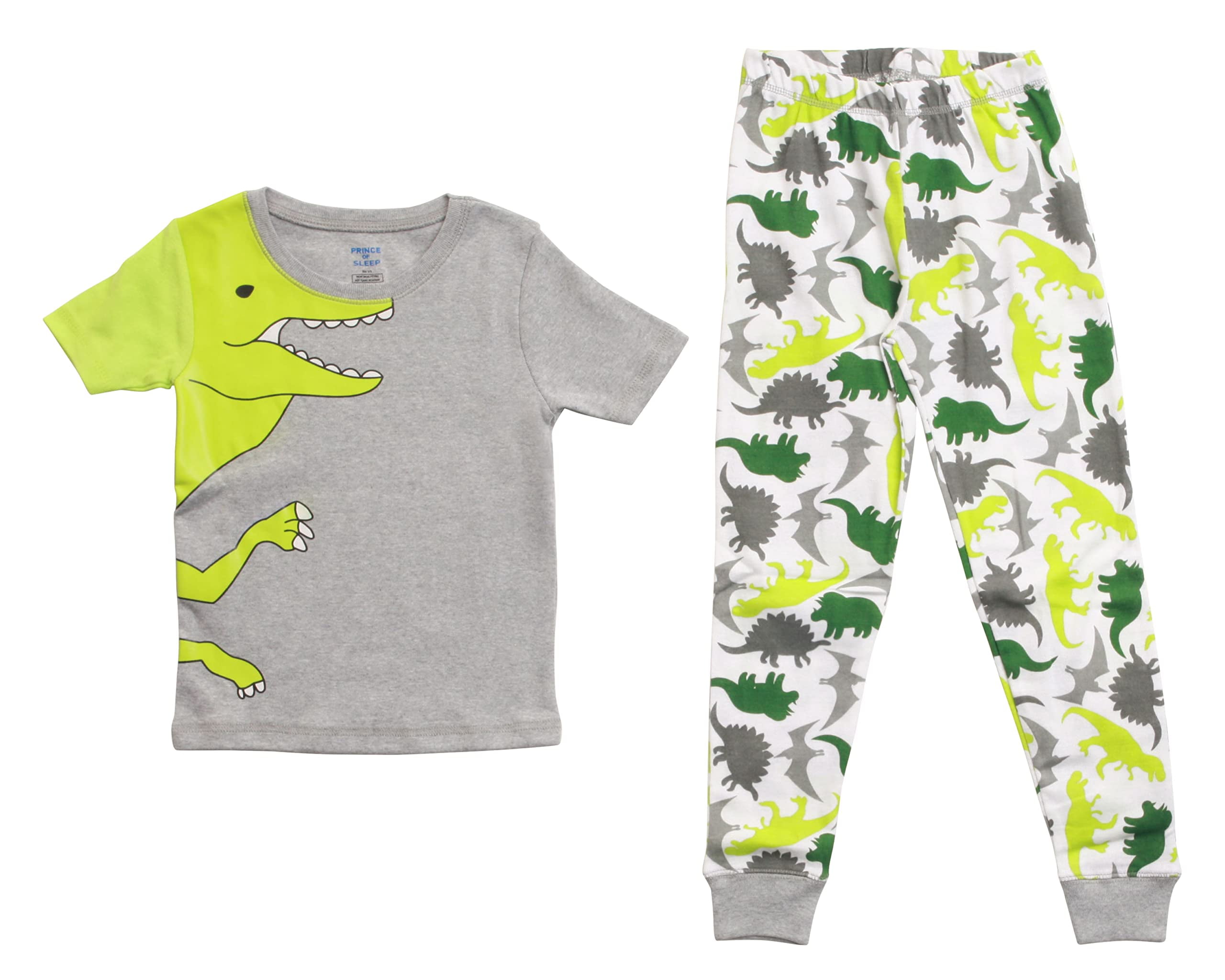 Prince of Sleep Youth Dino Cotton Pajamas Sets, Long Tee Night Jammies ...