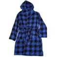 Prince of Sleep Boys' Fleece Solid Bathrobe, Blue Buffalo Plaid, Kids ...