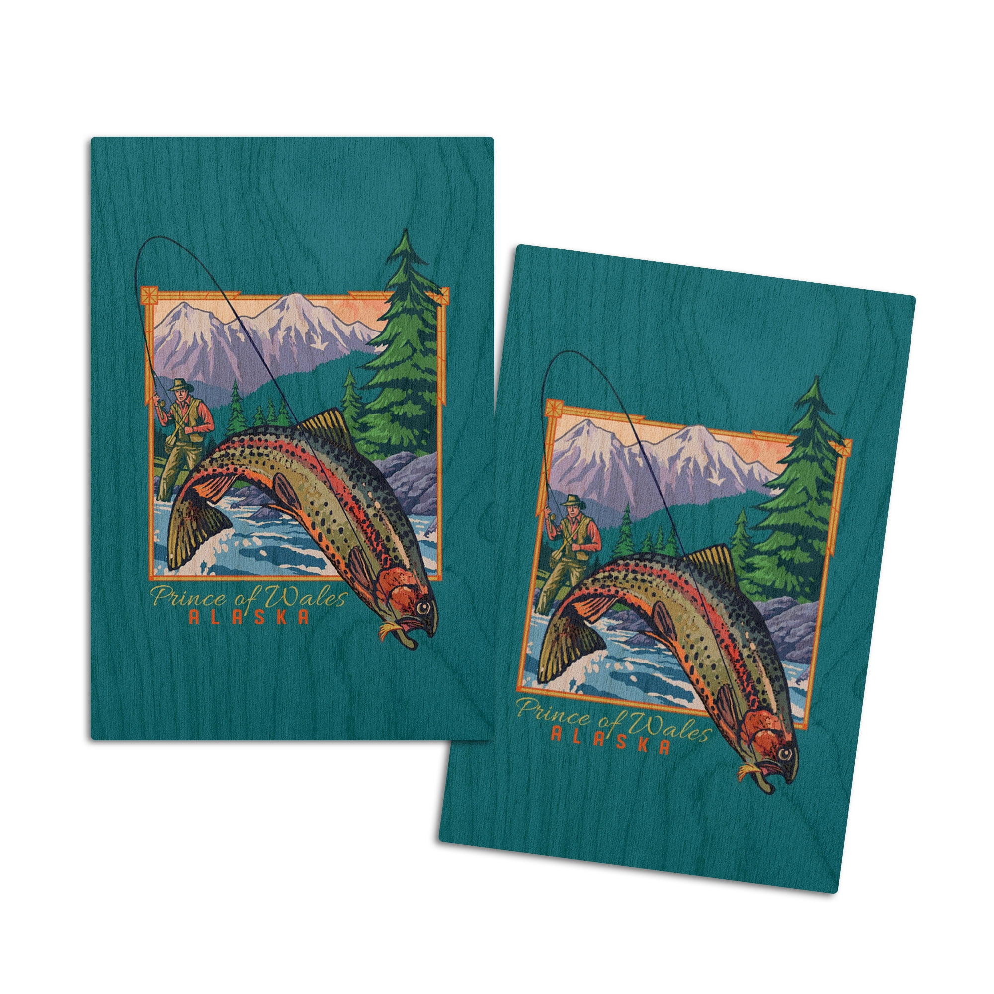 Prince of Wales, Alaska, Fly Fishing, Contour (4x6 Birch Wood Postcards ...