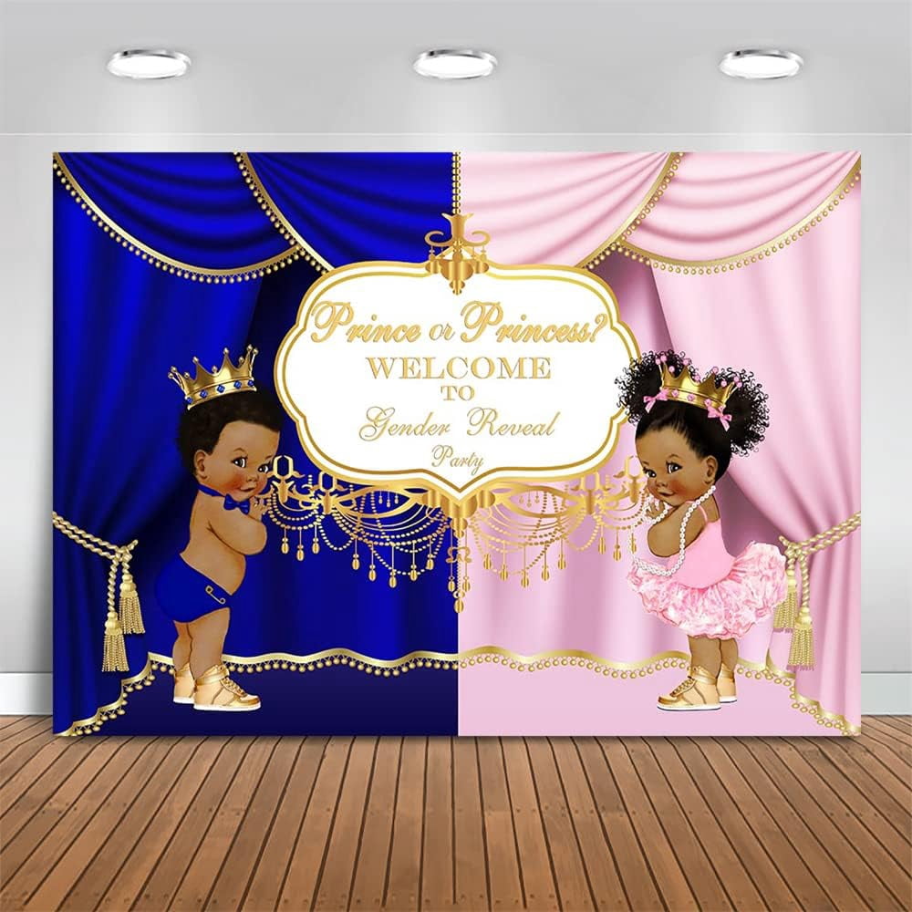 Prince or Princess Gender Reveal Backdrop Royal Pink or Blue Curtain ...