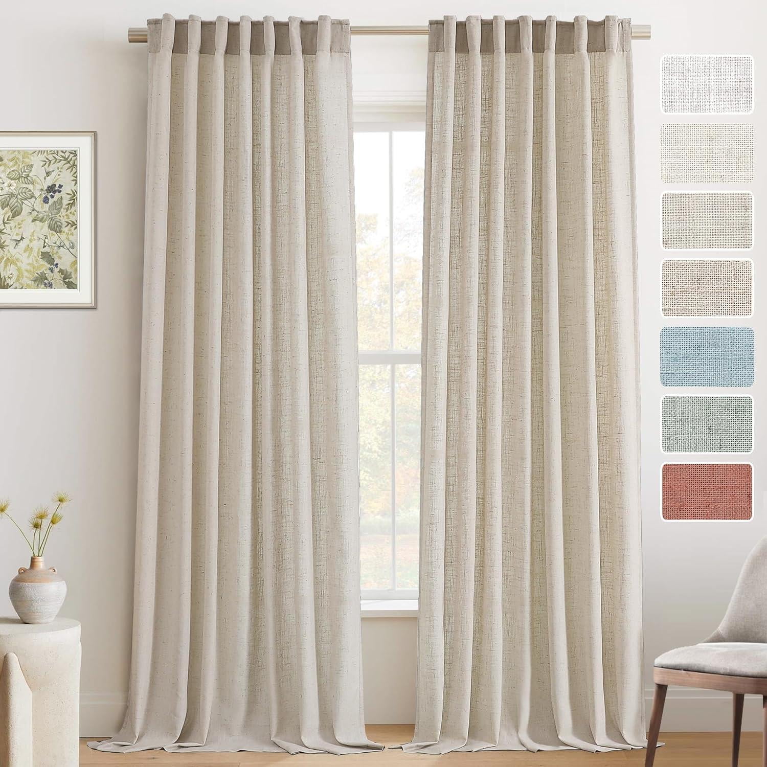 PrinceDeco Natural Semi Sheer Curtains 96 Inches Long 2 Panels Set for ...