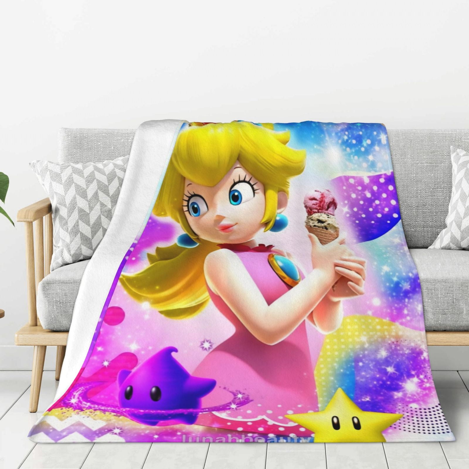 Princesa Peaches fondo Mario Bros Blanket,Throw Blanket for Kids and ...