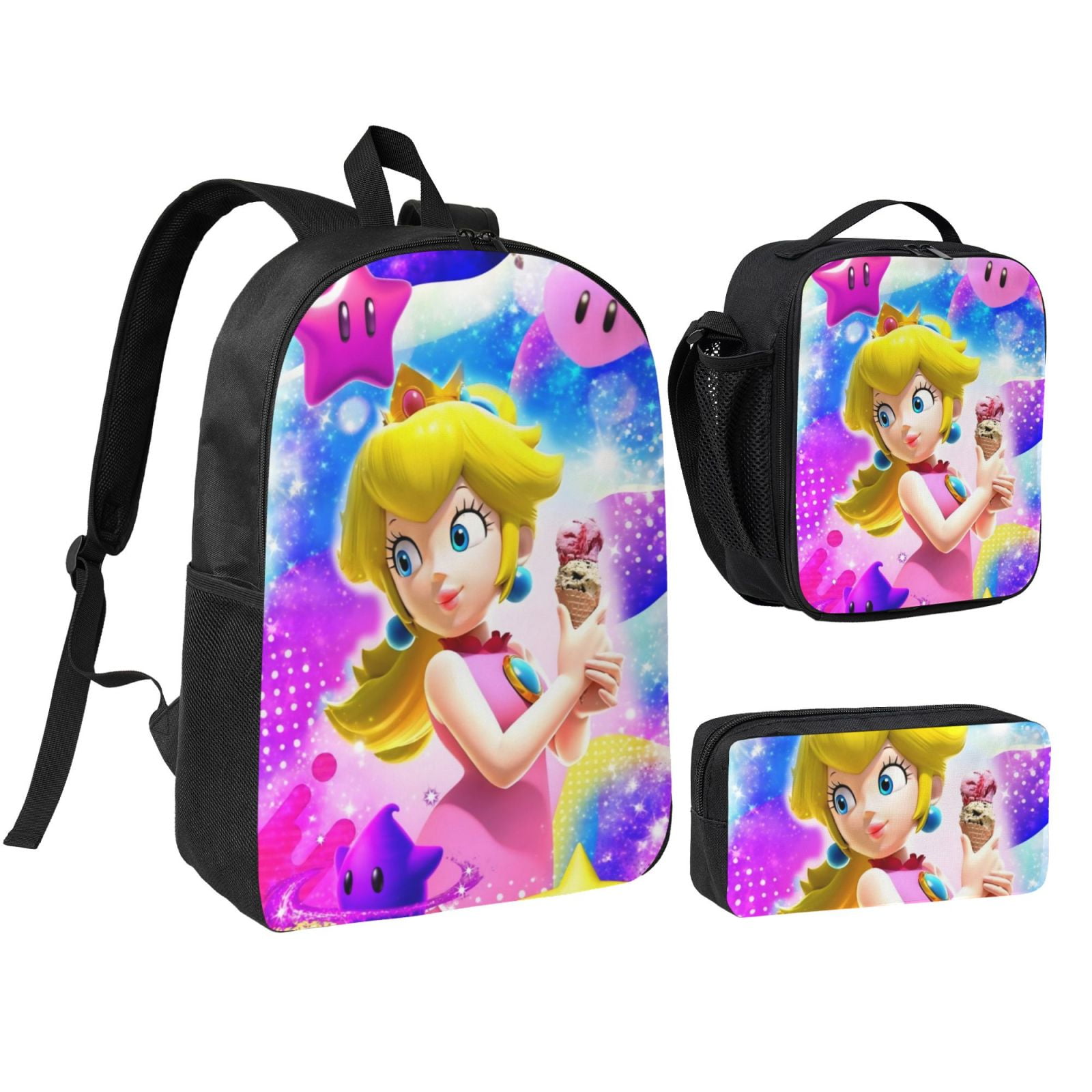 Princesa Peaches fondo Mario Bros School Backpack with Lunch Box and ...