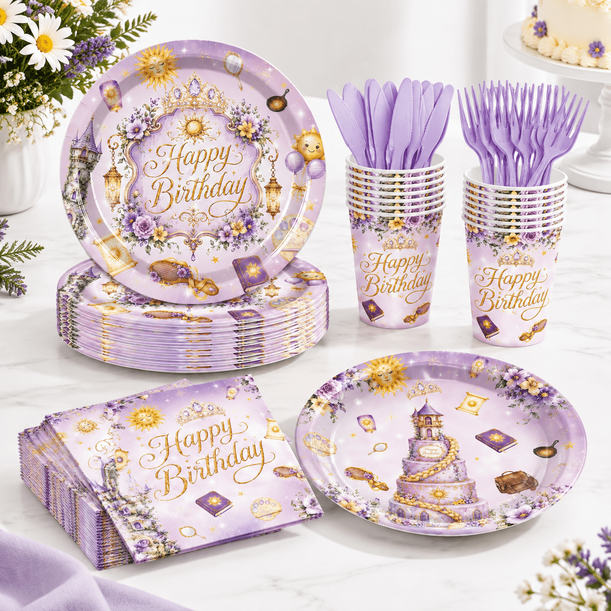 Princess 120-Piece Disposable Party Tableware Set Serves 20 Guests ...
