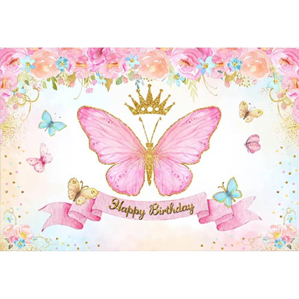 Princess 1st Birthday Backdrop Butterfly Flower Party Photography ...