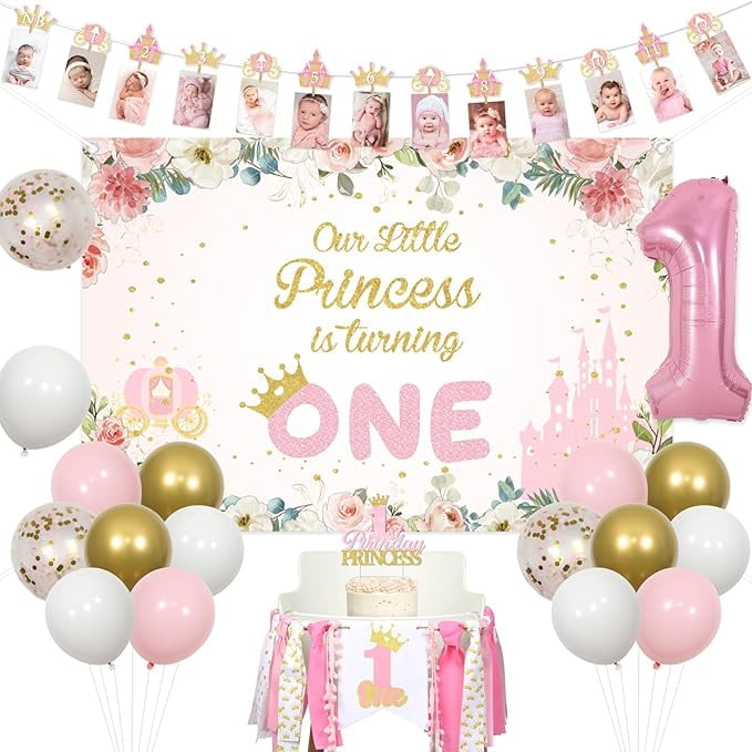 Princess 1st Birthday Decoration Girl, Pink Gold Our Little Princess is ...