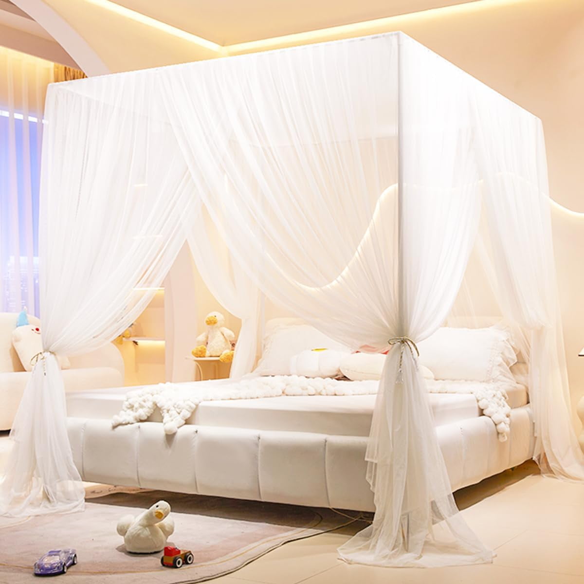 Princess 4 Corners Post Mosquito Net - Cozy Drape Netting 3 Opening Bed ...