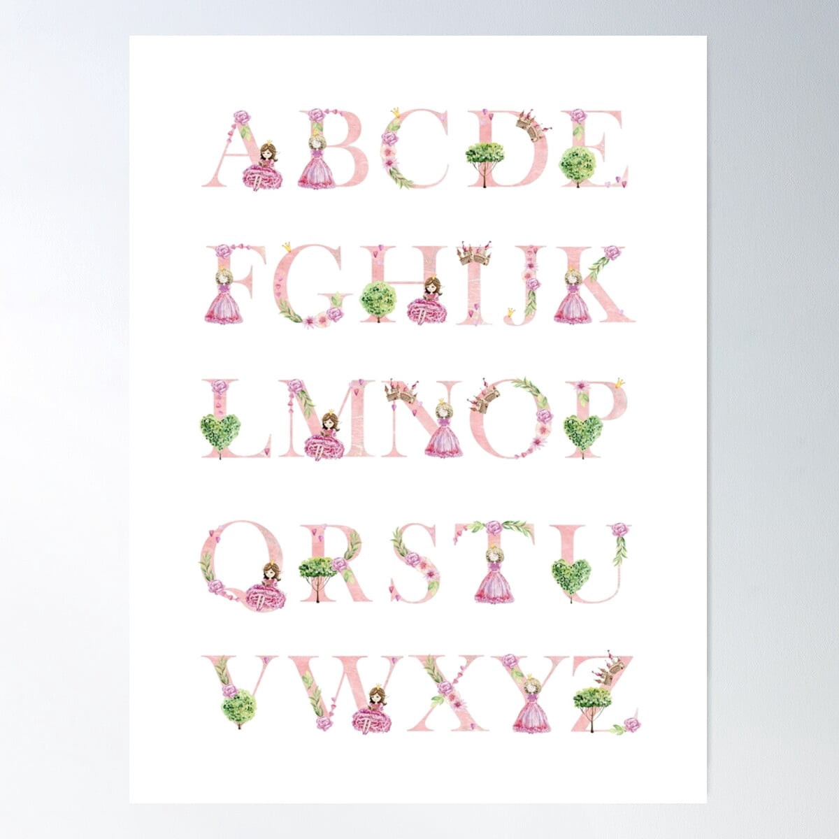 Princess Alphabet Poster Wall Art, Modern Wall Decor For Living Room ...