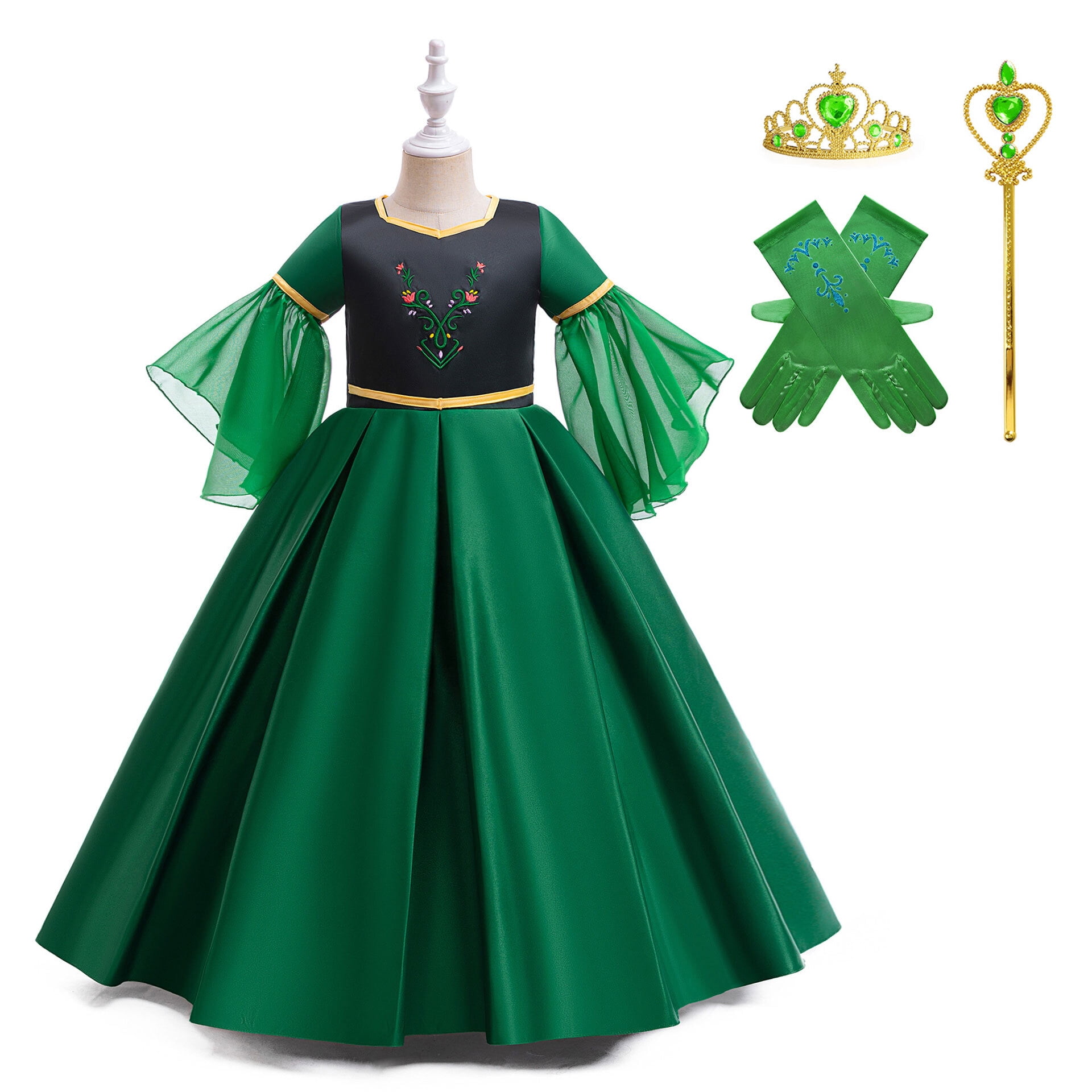 Princess Anna Dress with Crown Wand Gloves for Girls Halloween ...