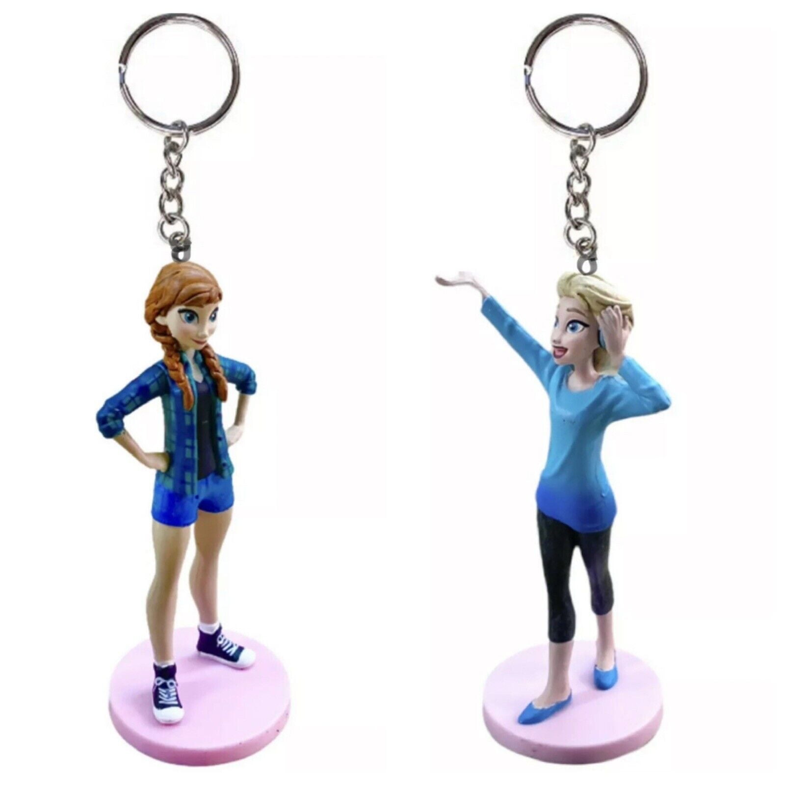 Princess Anna & Elsa Sports Key Ring Keychain Ornament Figure Charm ...