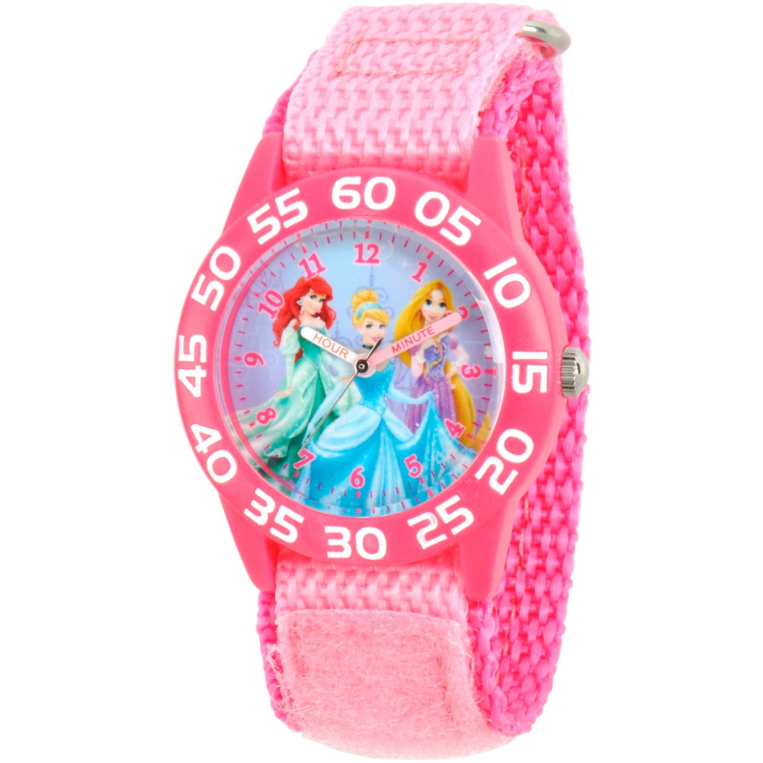 Princess Ariel, Cinderella and Rapunzel Girls' Pink Plastic Time ...