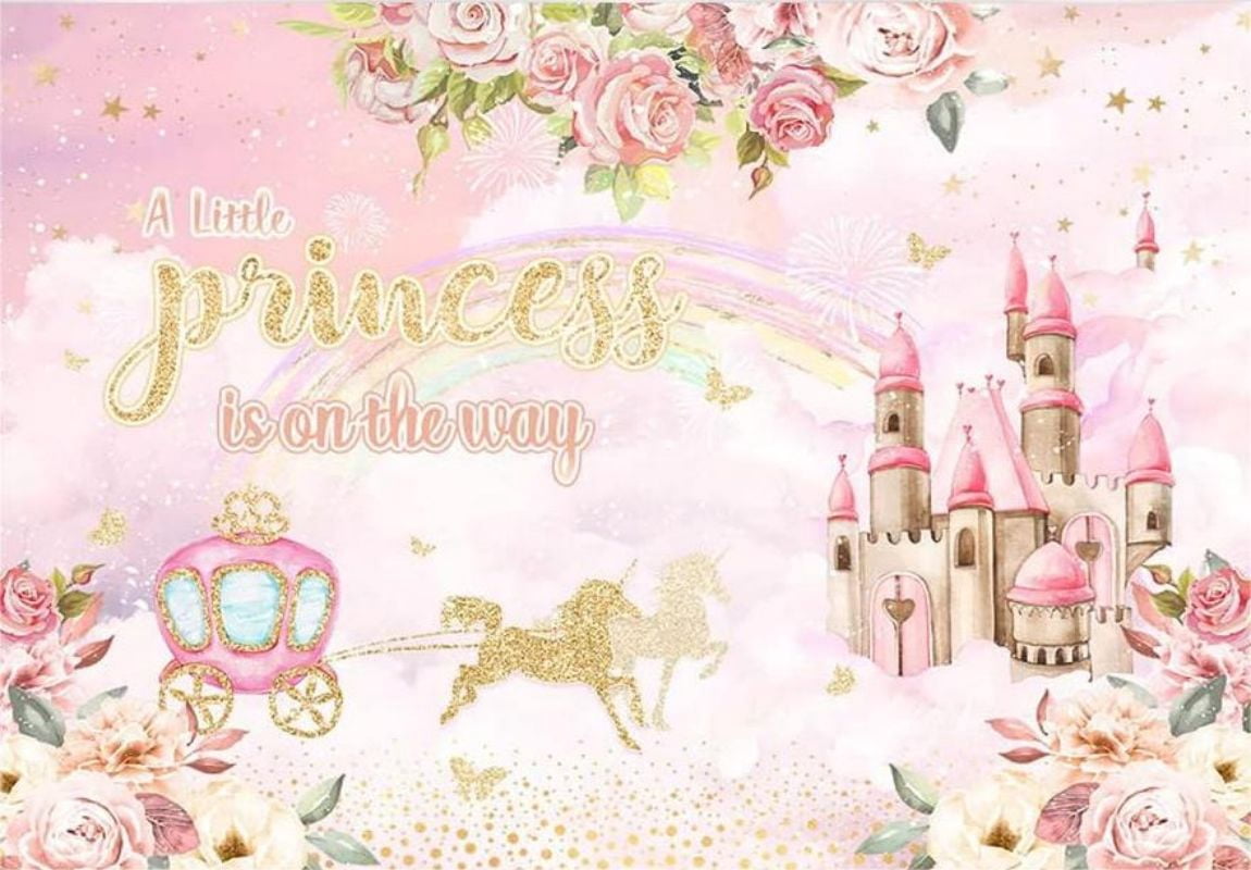 Princess Baby Shower Backdrop Floral Castle Carriage Party Decorations ...