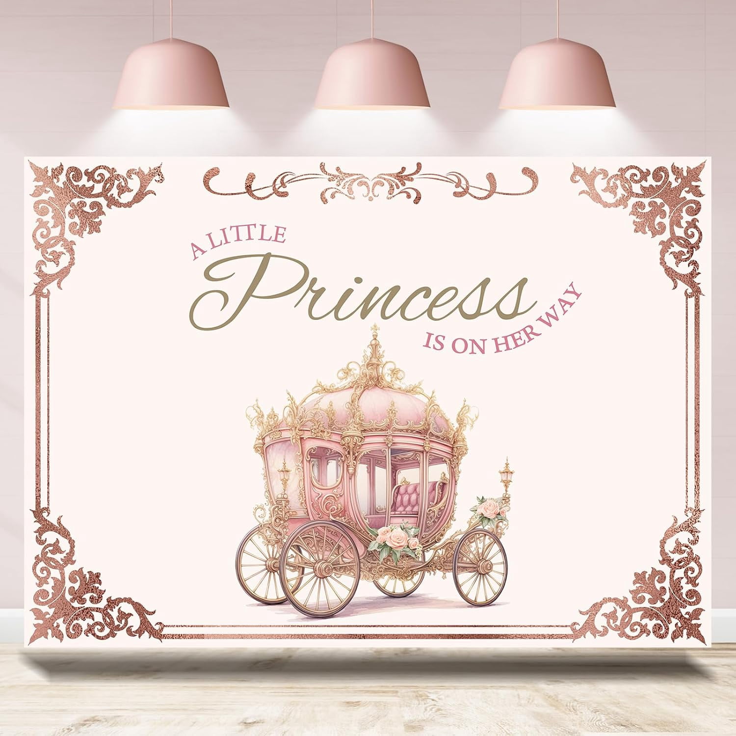 Princess Baby Shower Backdrop Little Princess Carriage Floral ...