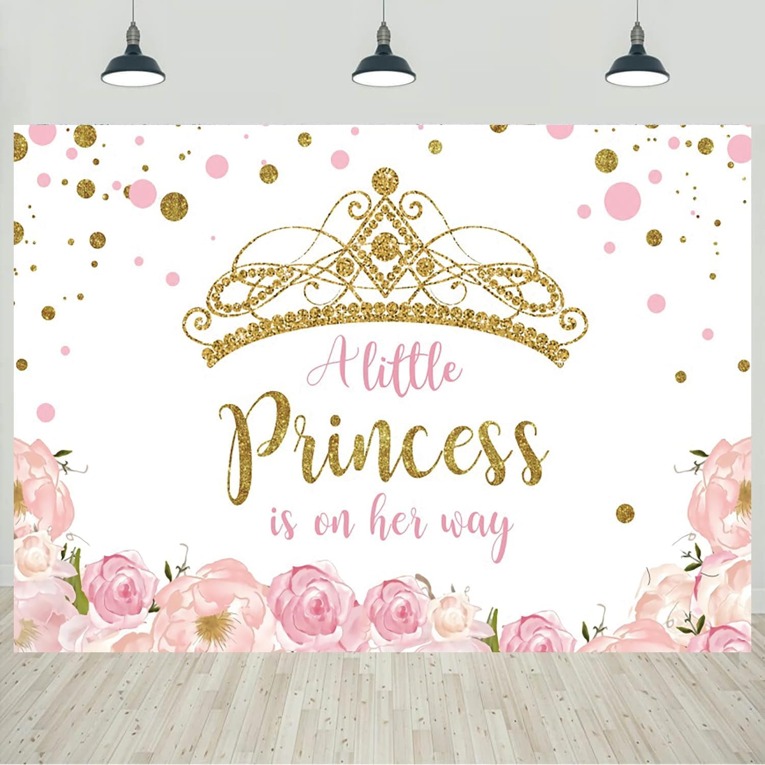 Princess Baby Shower Backdrop Pink Flowers A Little Princess is On Her ...