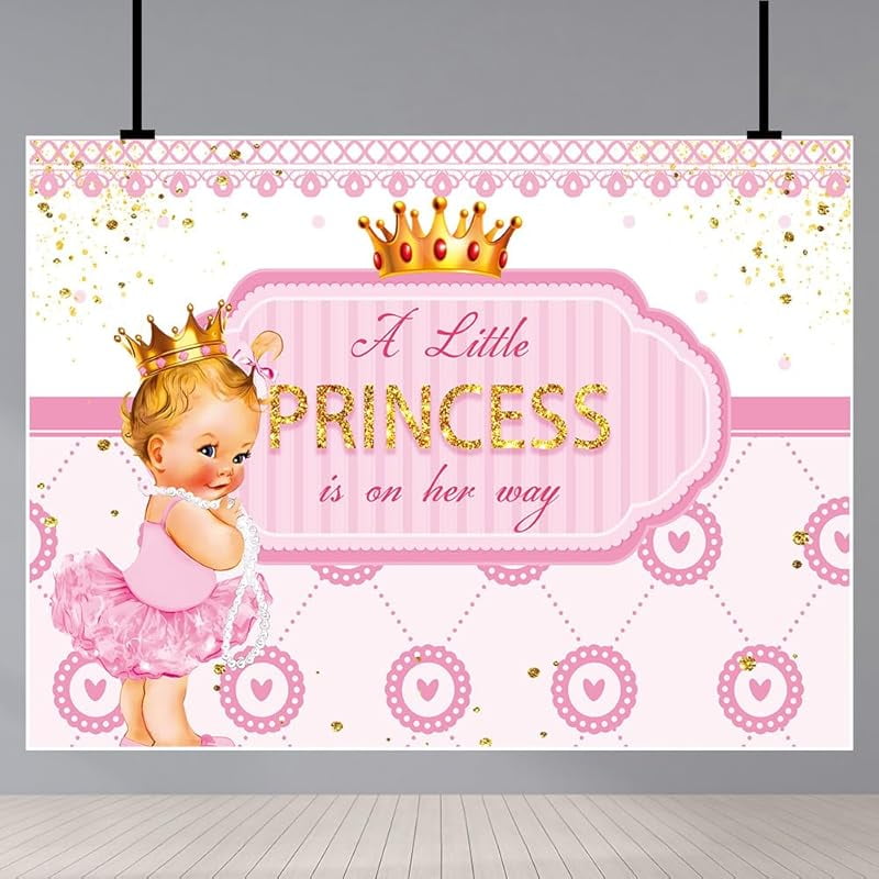 Princess Baby Shower Backdrops A Little Princess is On Her Way Glitter ...