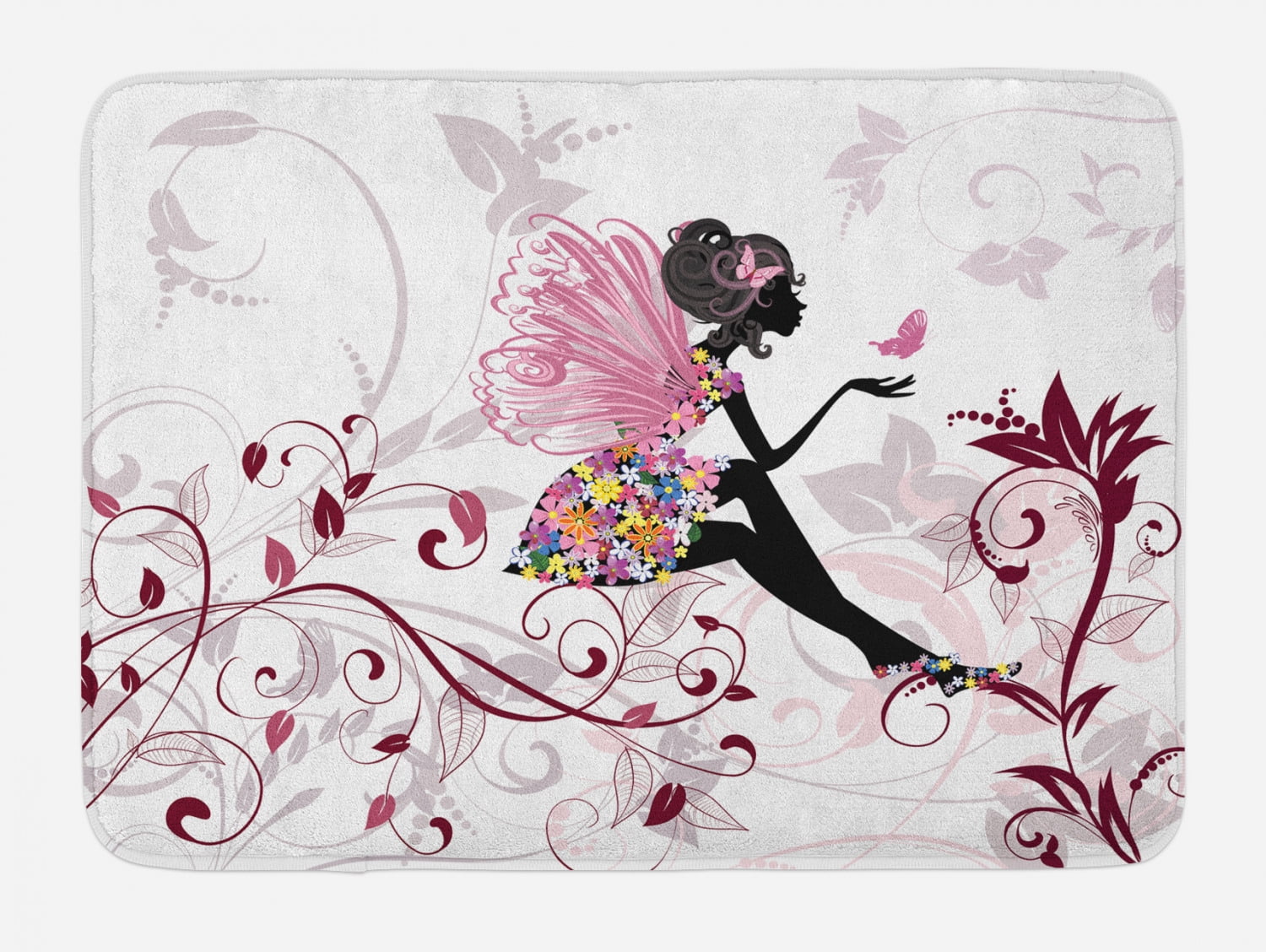 Princess Bath Mat, Flower Fairy with Butterflies Wings Branches ...