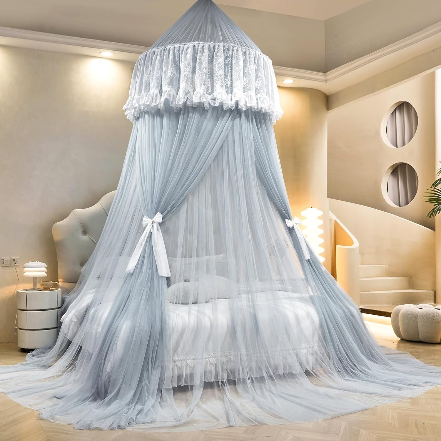 Princess Bed Canopy for Girls – Double Layer Sheer Mesh Dome with ...