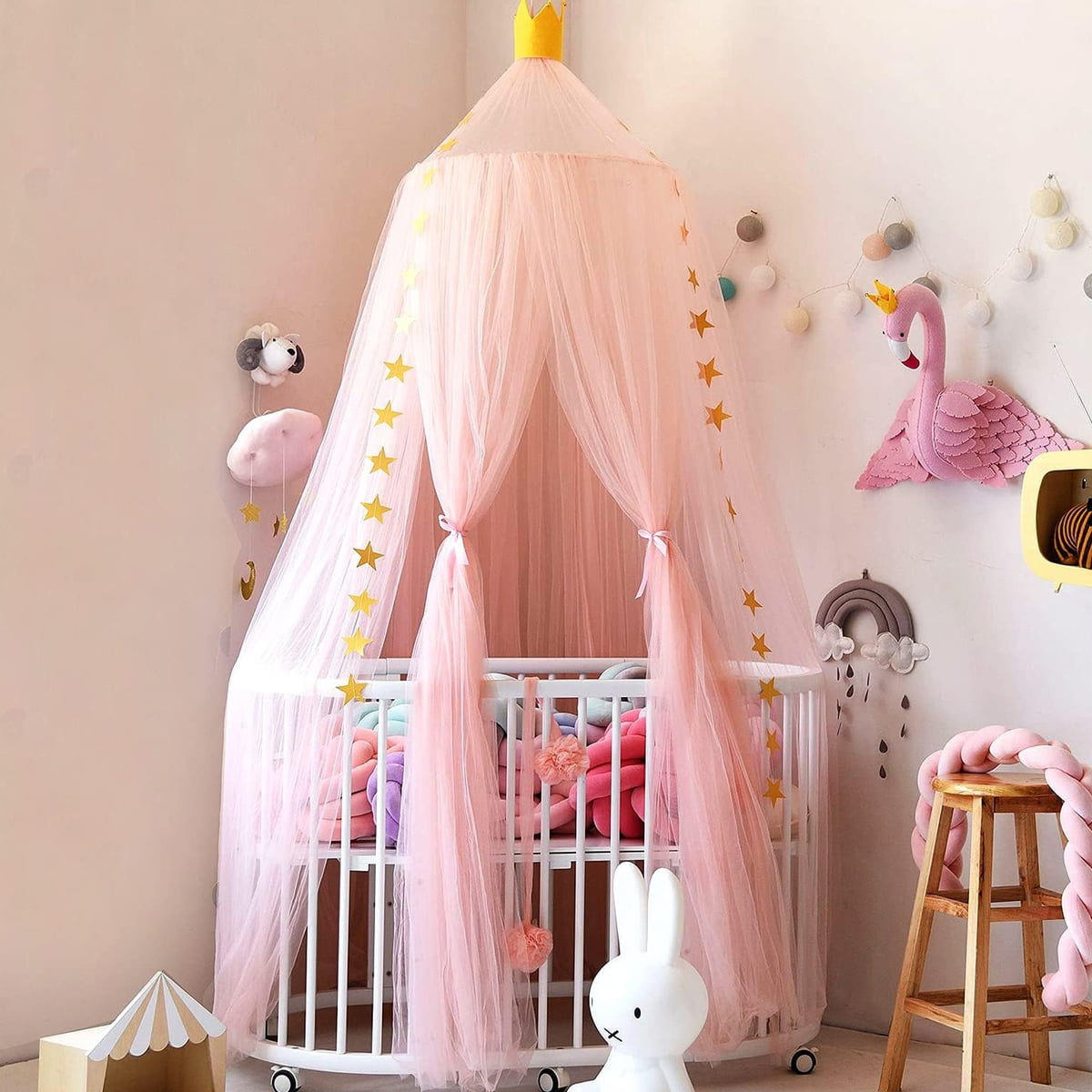 Princess Bed Canopy for Girls Room Decor Round Lace Mosquito Net with 2 ...