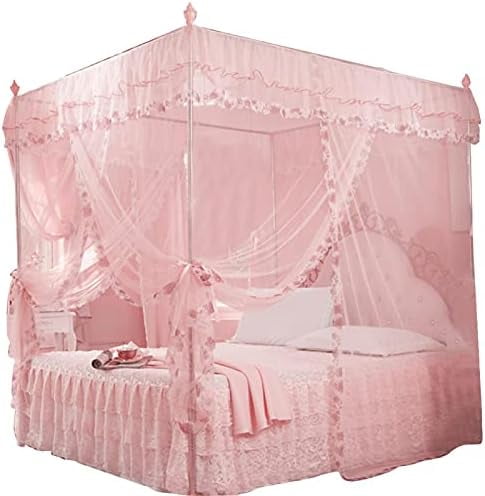 Princess Bed Net, 4-Corner Canopy Curtains with 3 Side Openings Bed ...