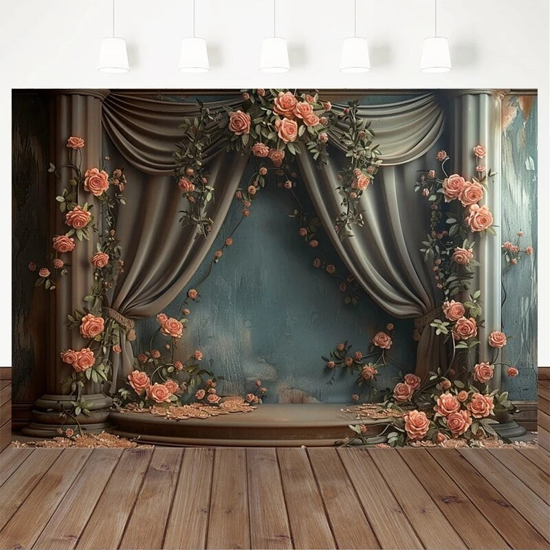 Princess Bedroom Curtain Backdrop Photograph Spring Blue Flower ...