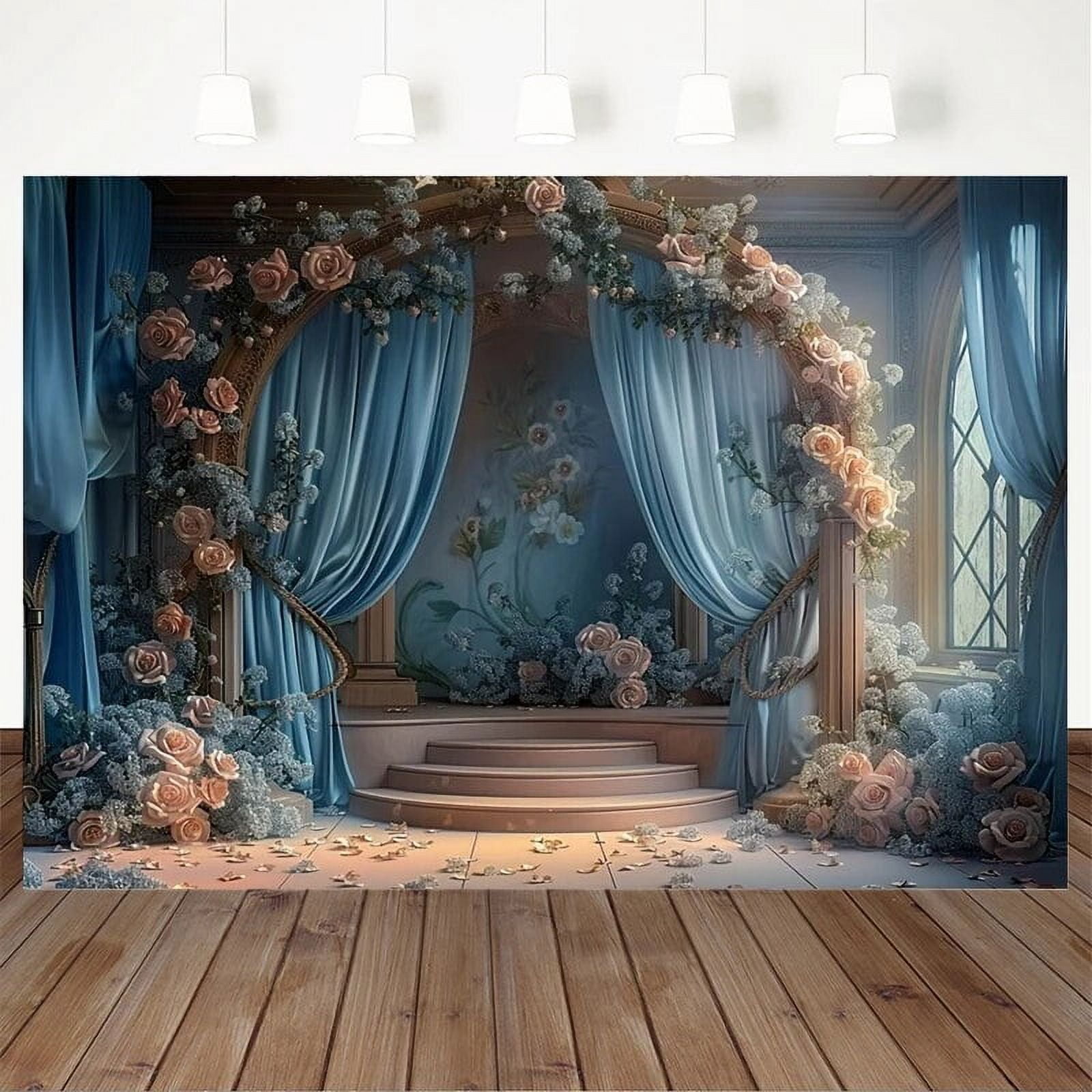 Princess Bedroom Curtain Backdrop Photograph Spring Blue Flower ...