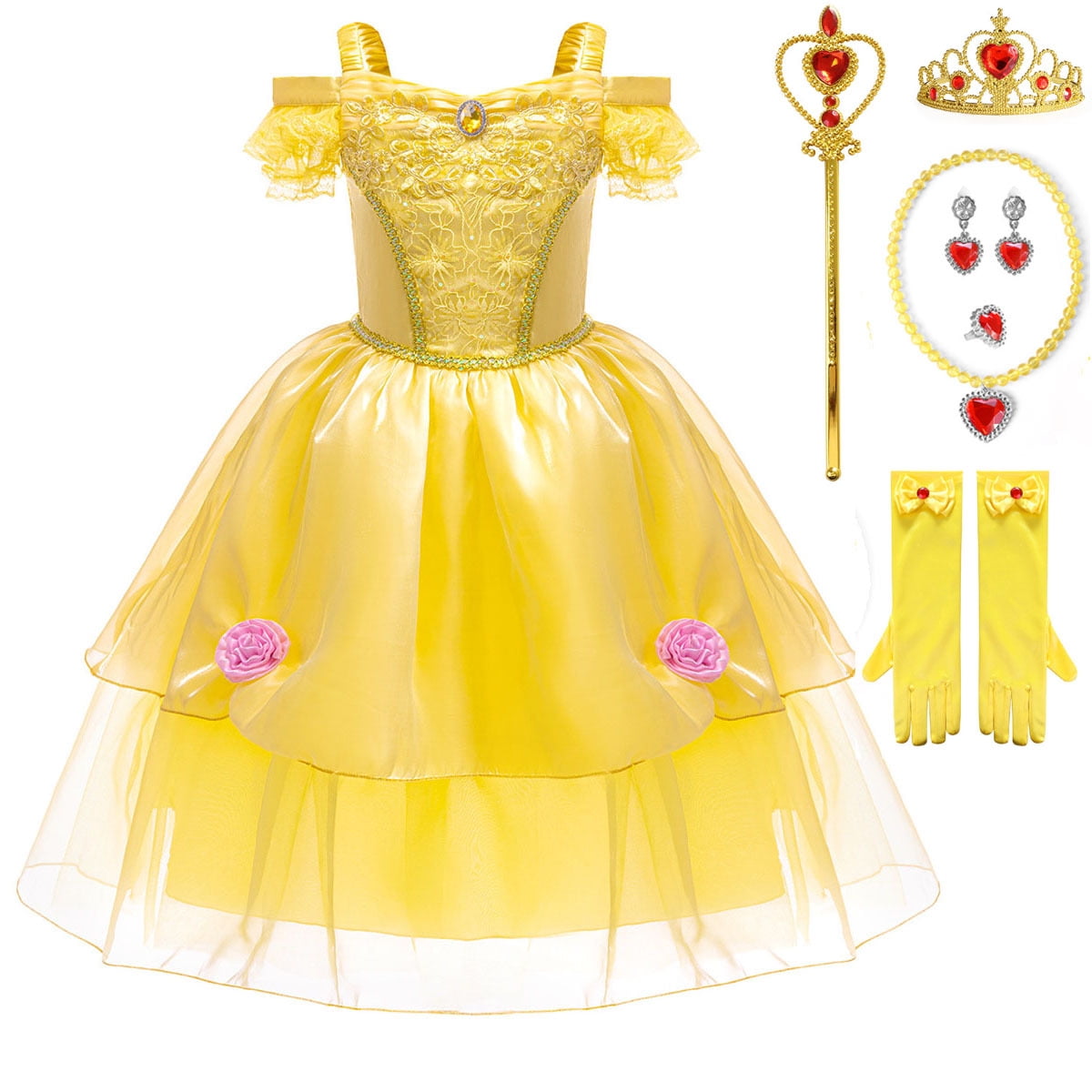 Princess Belle Dress up Costume for Girls Yellow Dresses Halloween ...