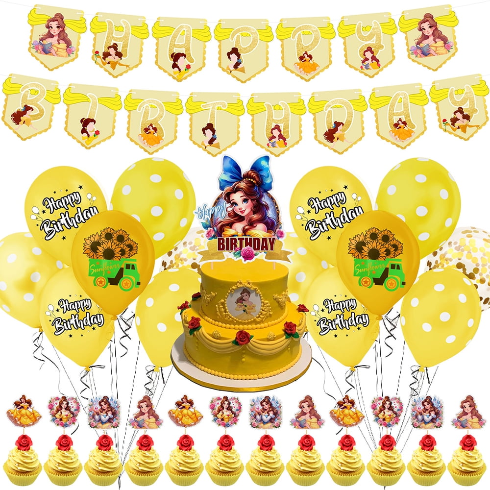 Princess Belle Theme Birthday Party Supplies Kids Girls Party Banner ...