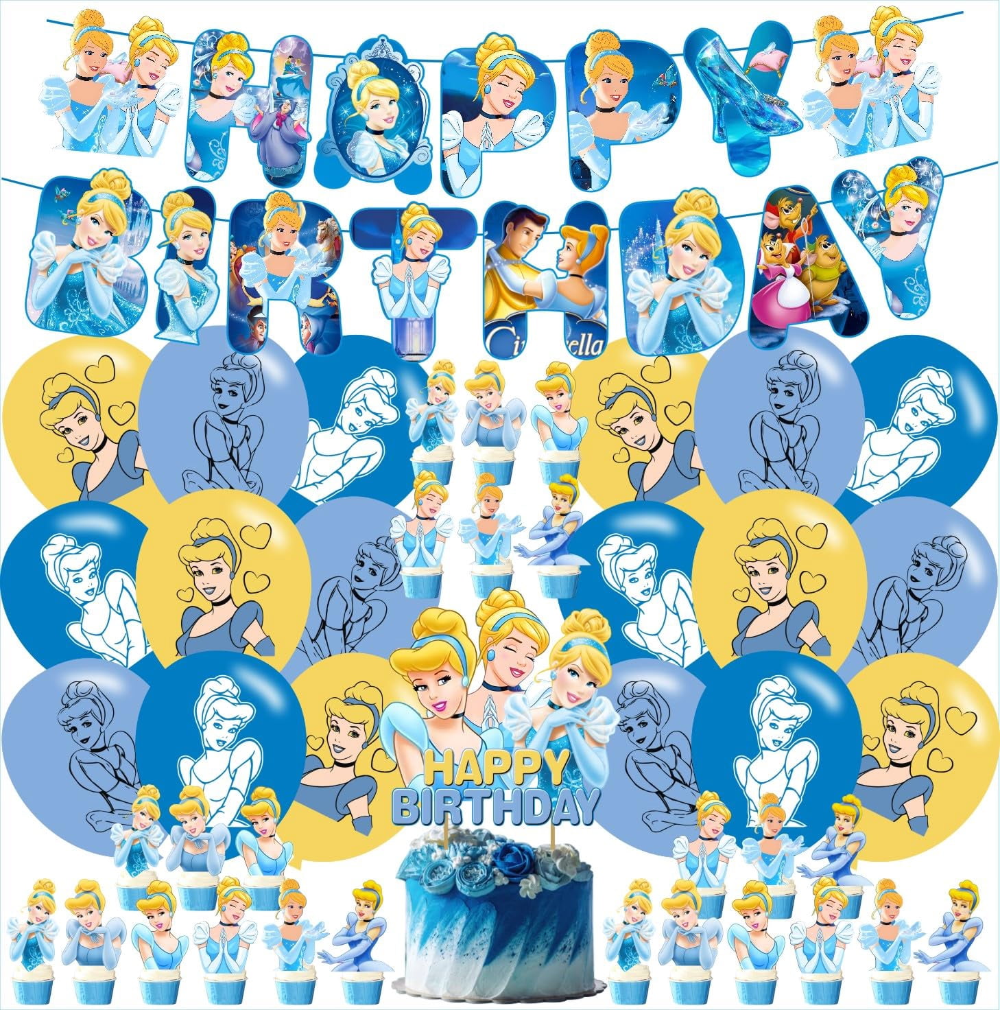 Princess Birthday Decorations,Princess Cartoon Birthday Party Supplies ...
