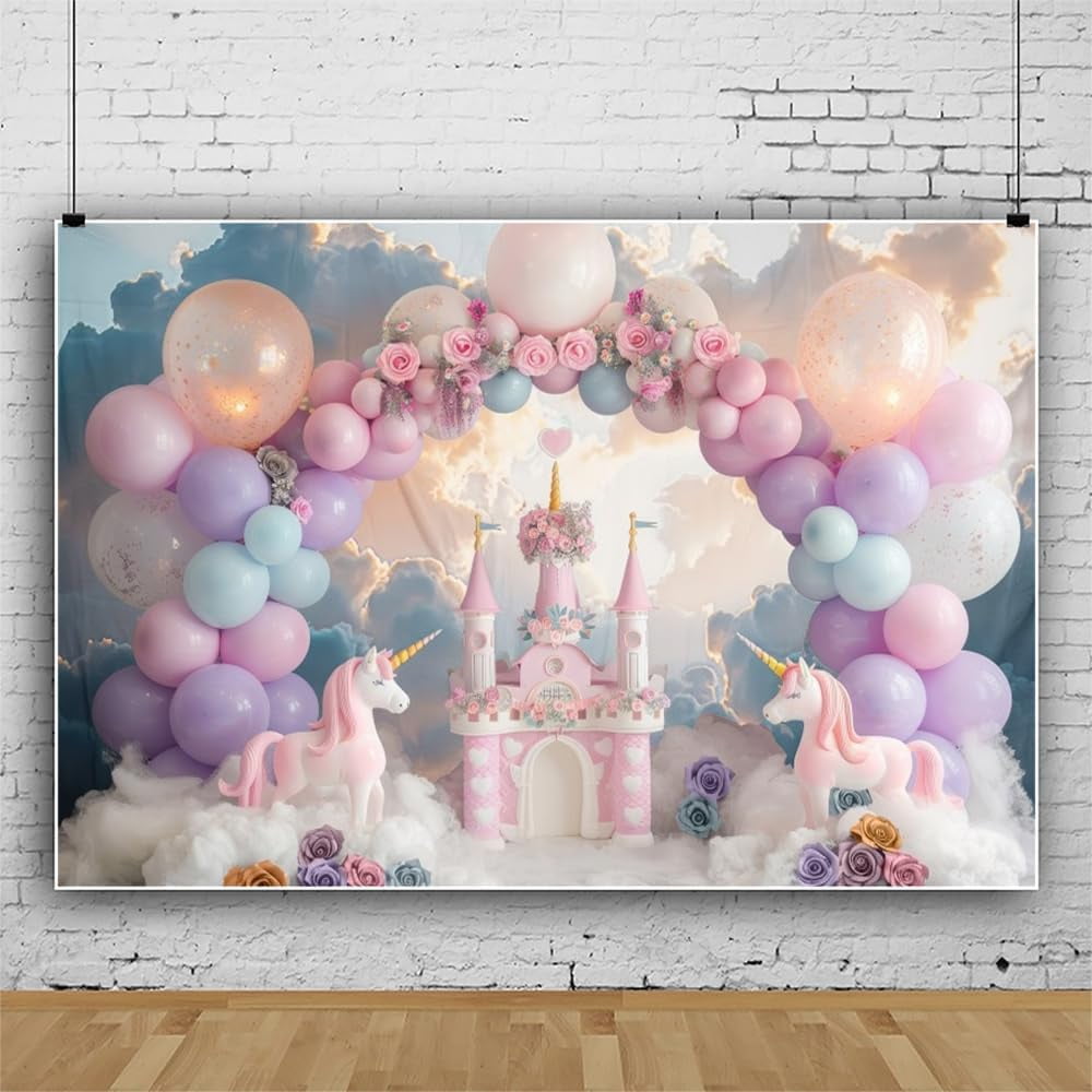 Princess Birthday Party Backdrop for Girls Pink Blue Balloon Mini ...